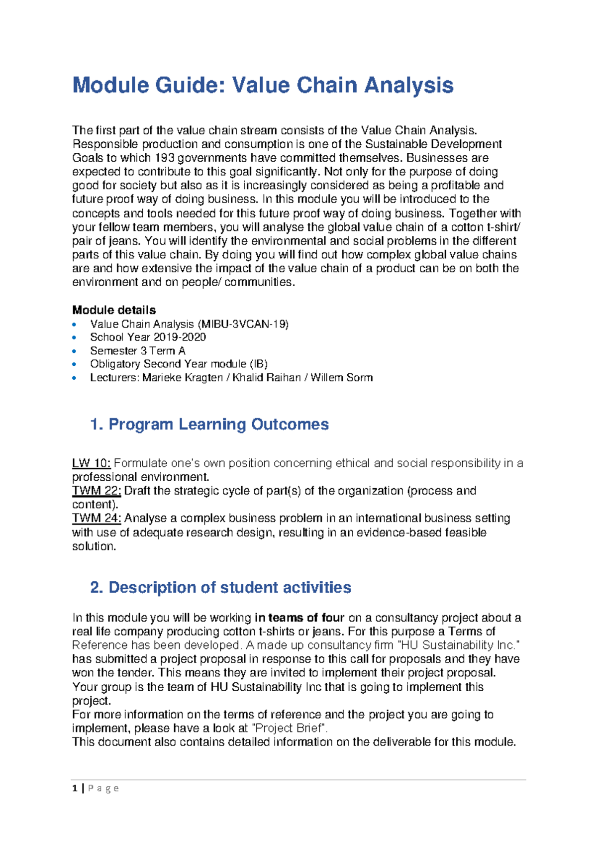 Module guide Value Chain Analysis - Responsible production and ...