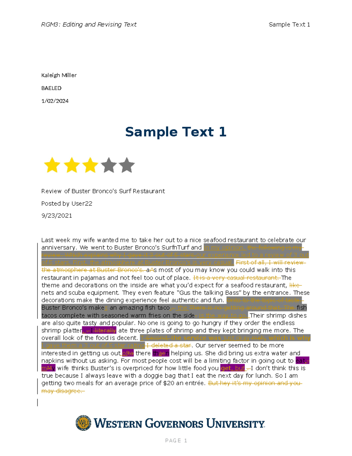 Revision and Edits - RGM3: Editing and Revising Text Sample Text 1 ...