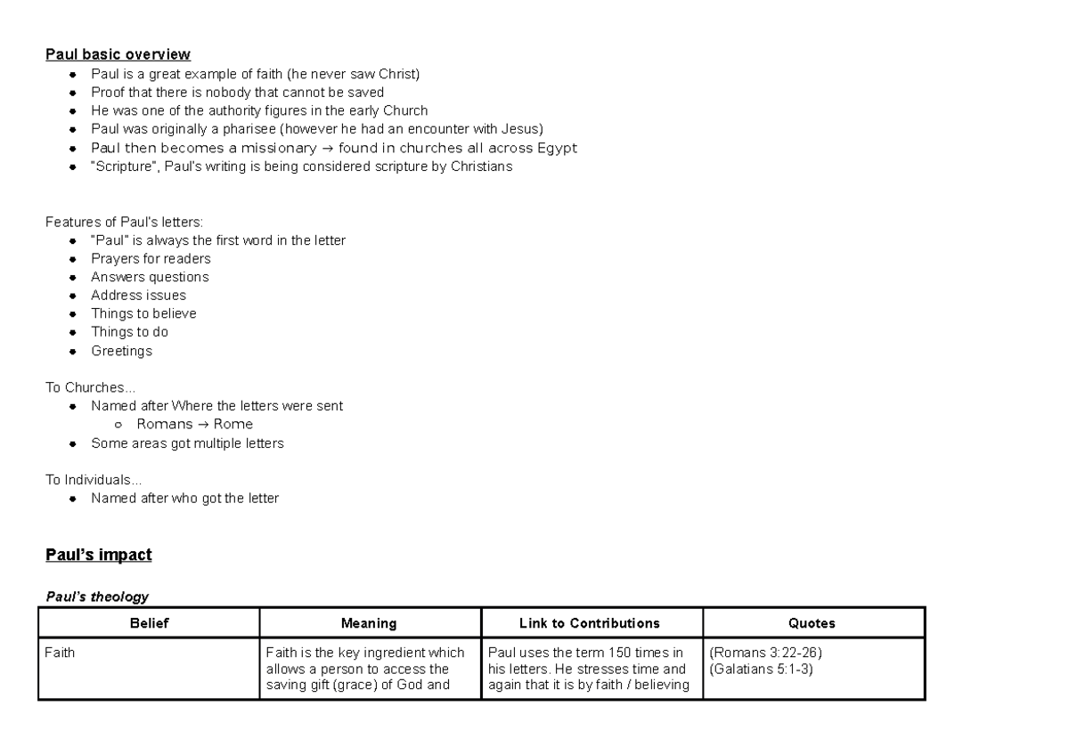 Paul Of Tarsus - class notes - Paul basic overview Paul is a great ...