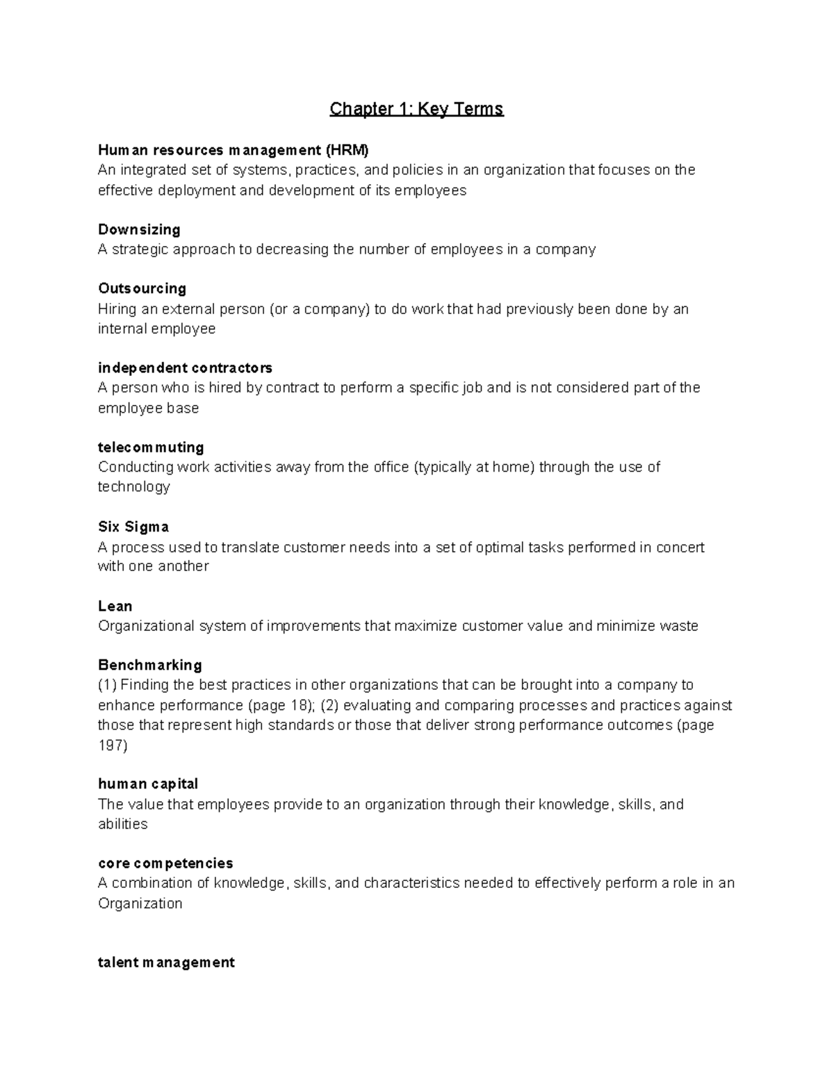 chapter 1 - Key Terms - Chapter 1: Key Terms Human resources management ...