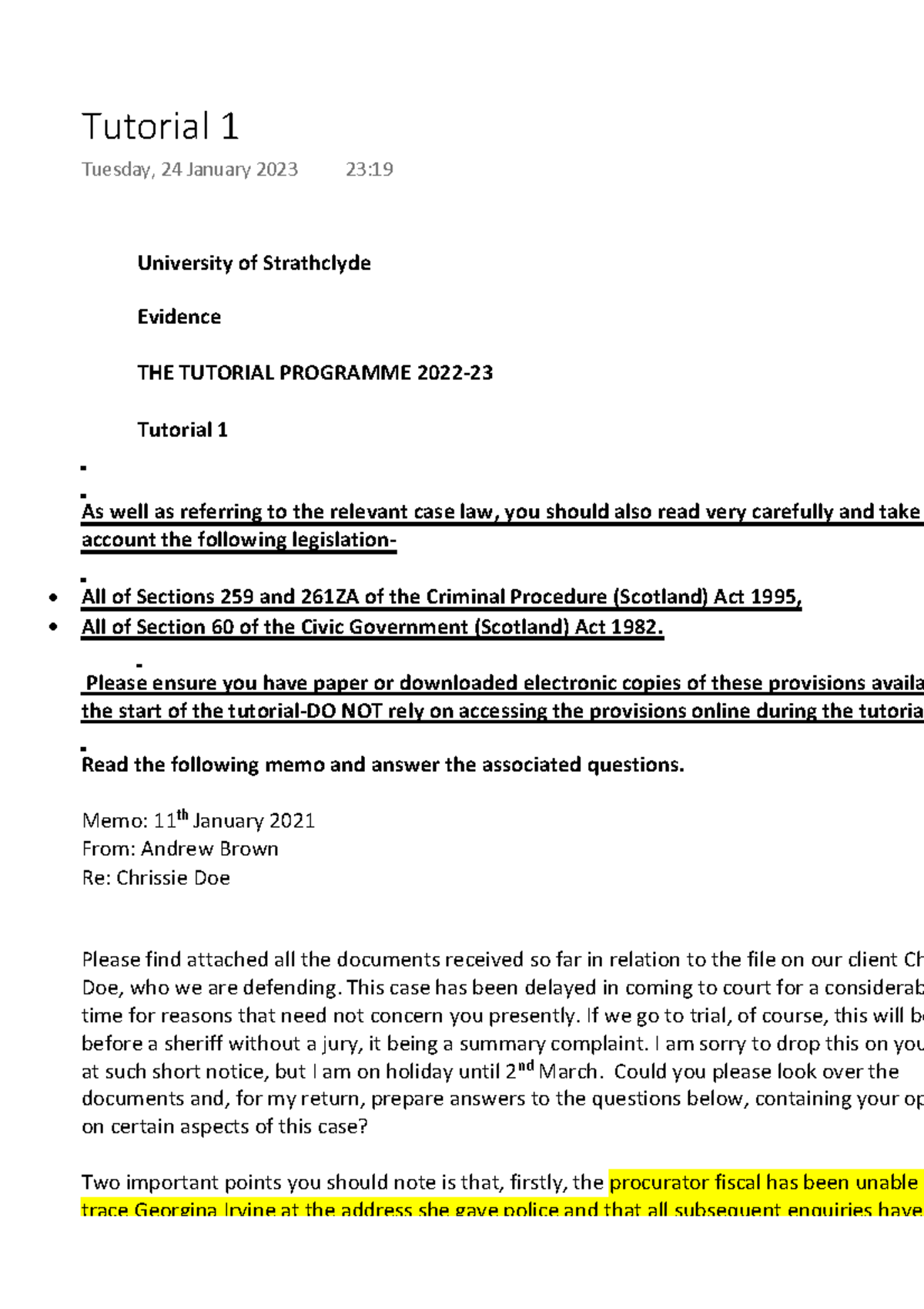 Tutorial 1 - n/a - University of Strathclyde Evidence THE TUTORIAL ...