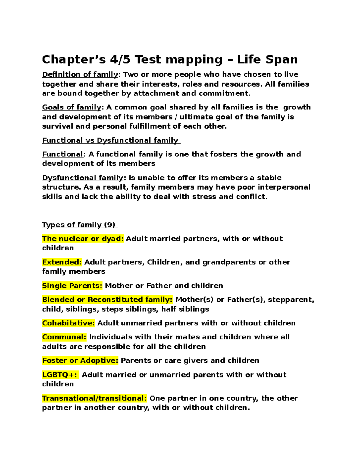 Test map life span - Test map - Chapter’s 4/5 Test mapping – Life Span ...