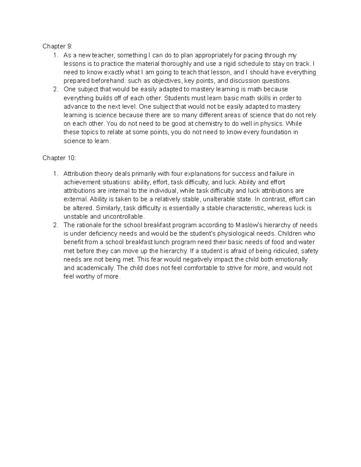 Chapters 9 and 10 Discussion - Chapter 9: 1. As a new teacher ...