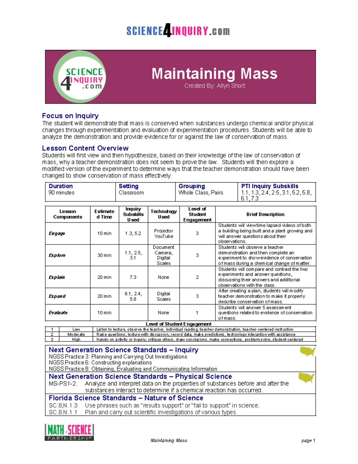 Mass Lesson Final V 1 - Math - Maintaining Mass Created By: Allyn Short ...