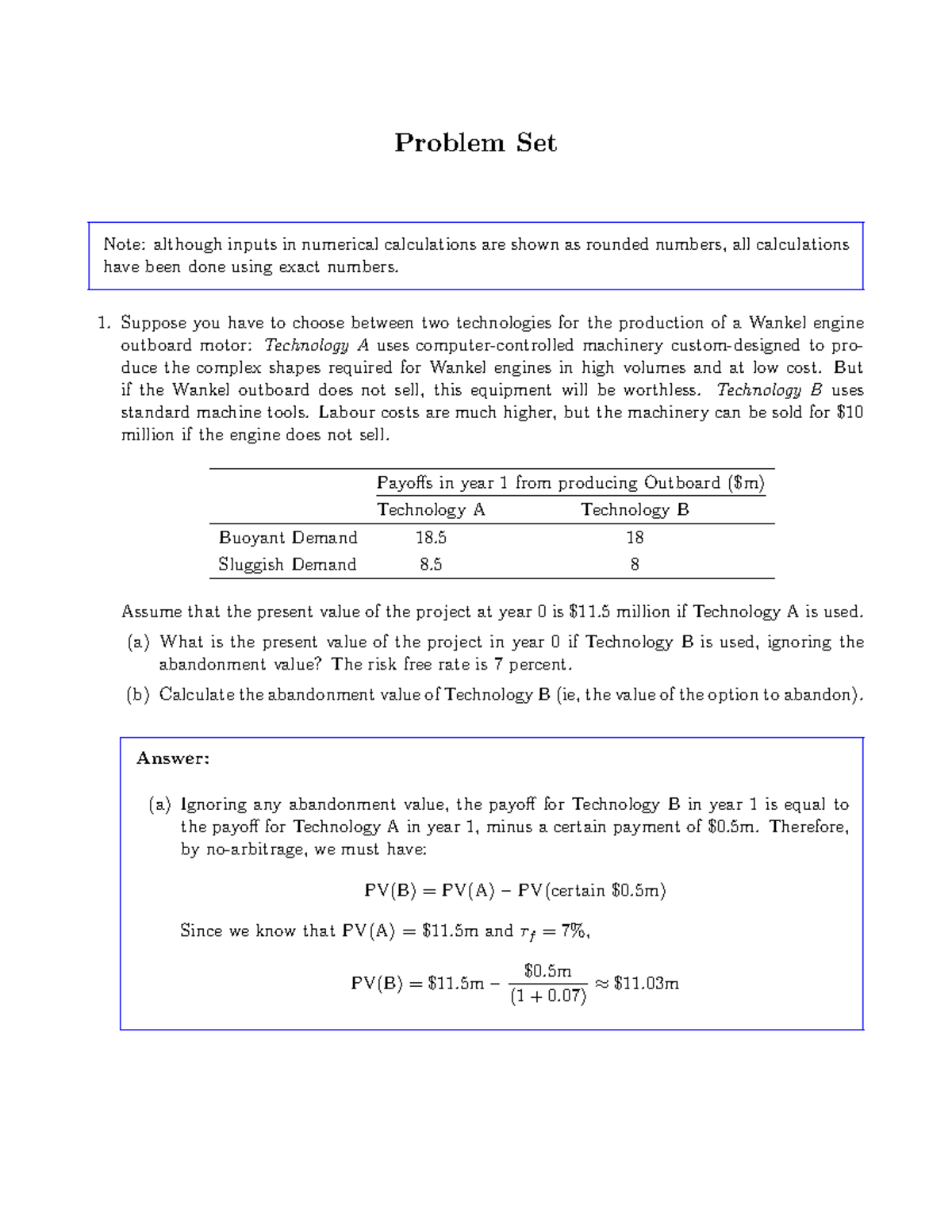 FN2191_2.1_real_options_problem_set_solutions - Problem Set Note: although inputs in numerical ...