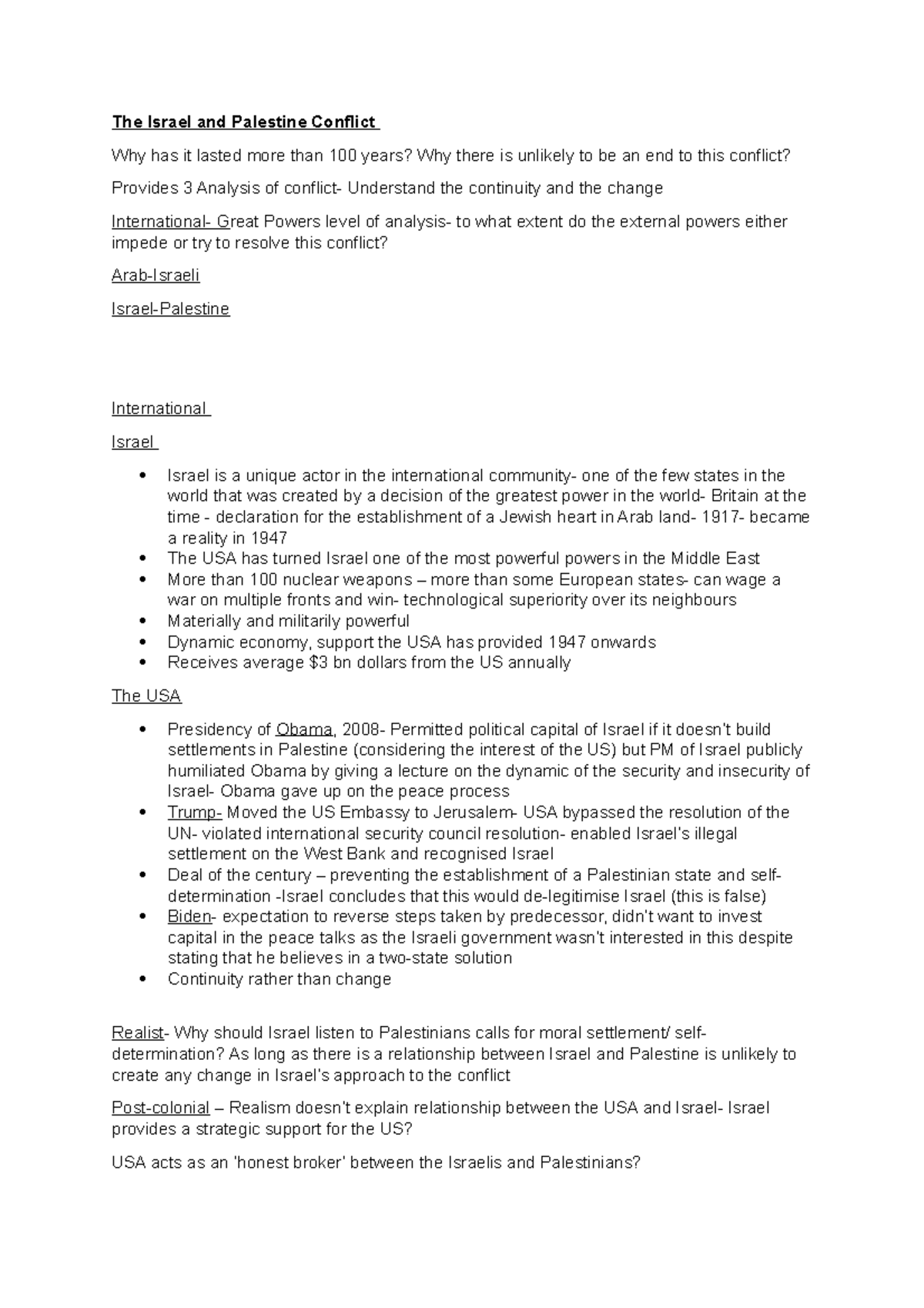 W1 LT- Israel and Palestine Notes - The Israel and Palestine Conflict ...