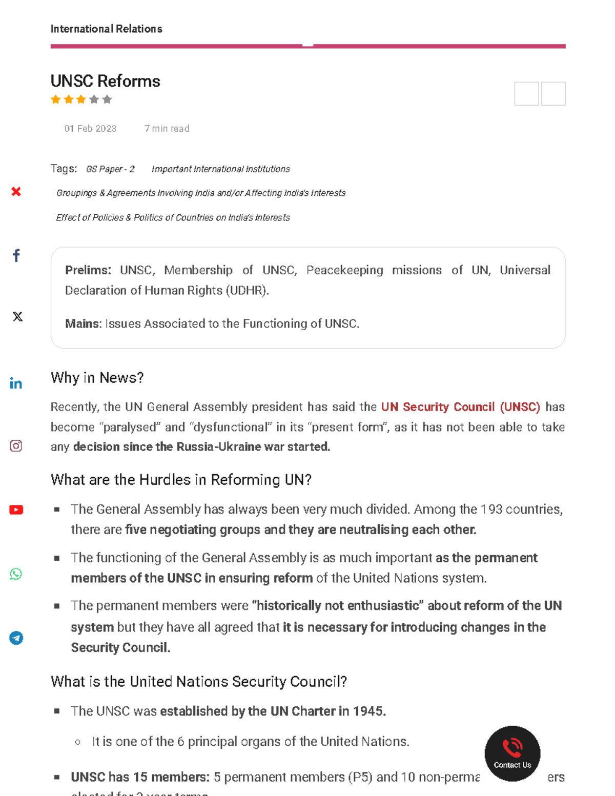 UNSC Reforms - ..... - International Relations UNSC Reforms Tags ...