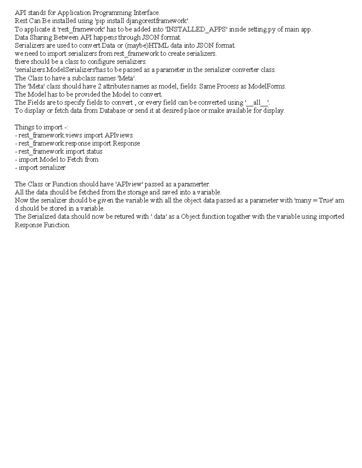 Work on Serializer restApi - API stands for Application Programming ...