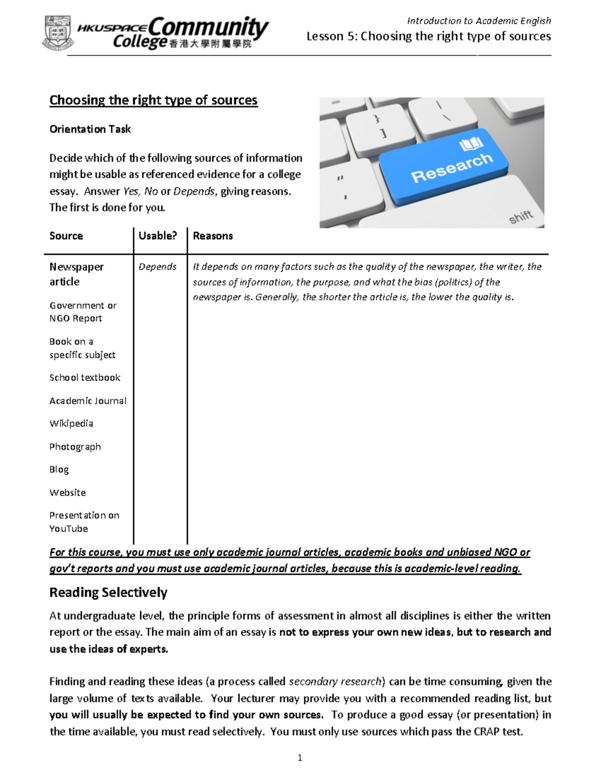 L5 (S) Choosing the right type of sources - Introduction to Academic ...