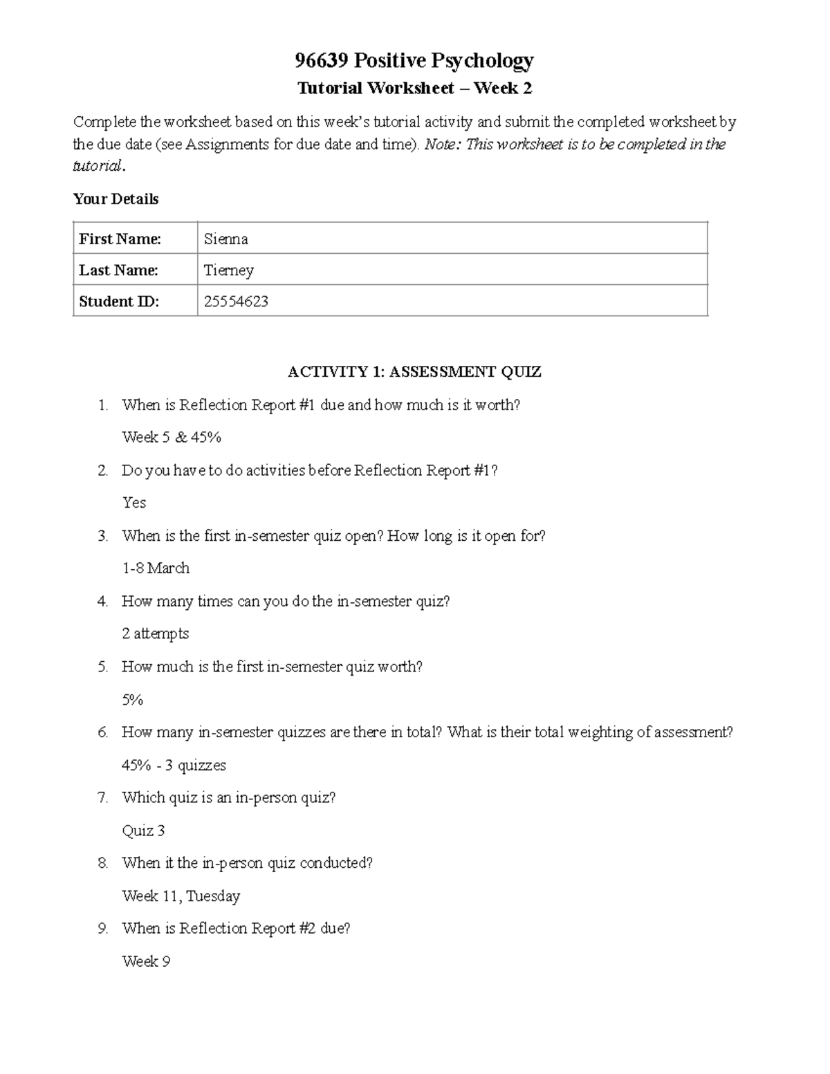 SAC psychology 11 - Tutorial Worksheet – Week 2 Complete the worksheet ...