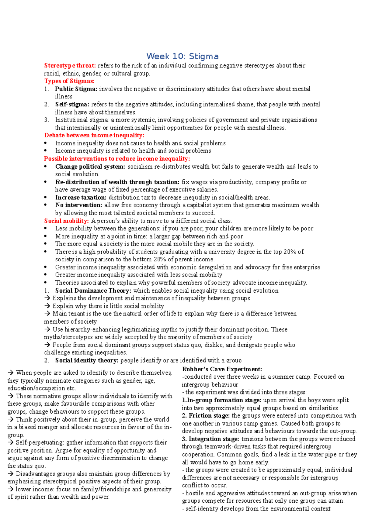 Week 10 - Lecture notes on stigma and stereotypes. - Week 10: Stigma ...