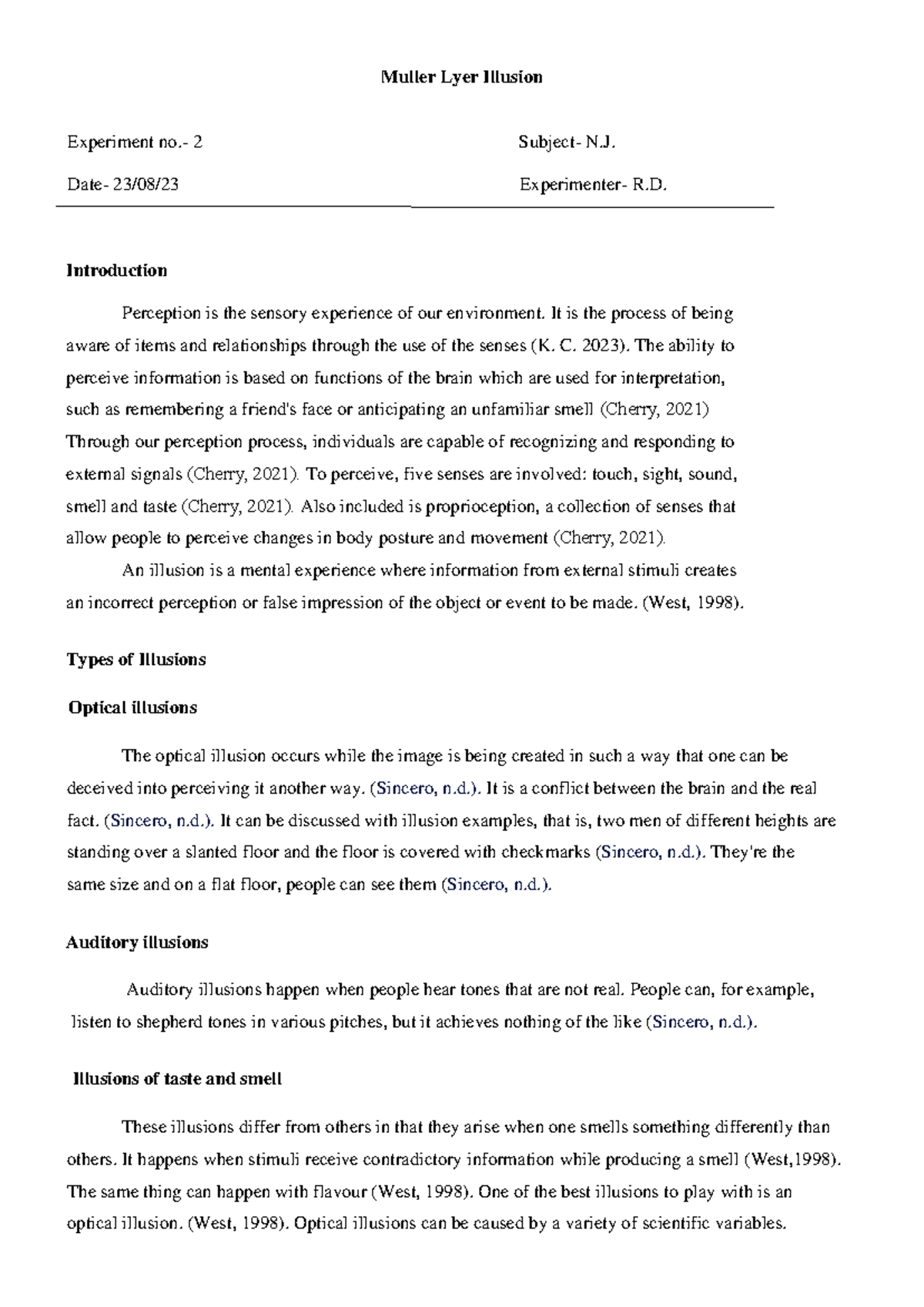 Muller Lyer Illusion - Muller Lyer Illusion Experiment no.- 2 Subject ...