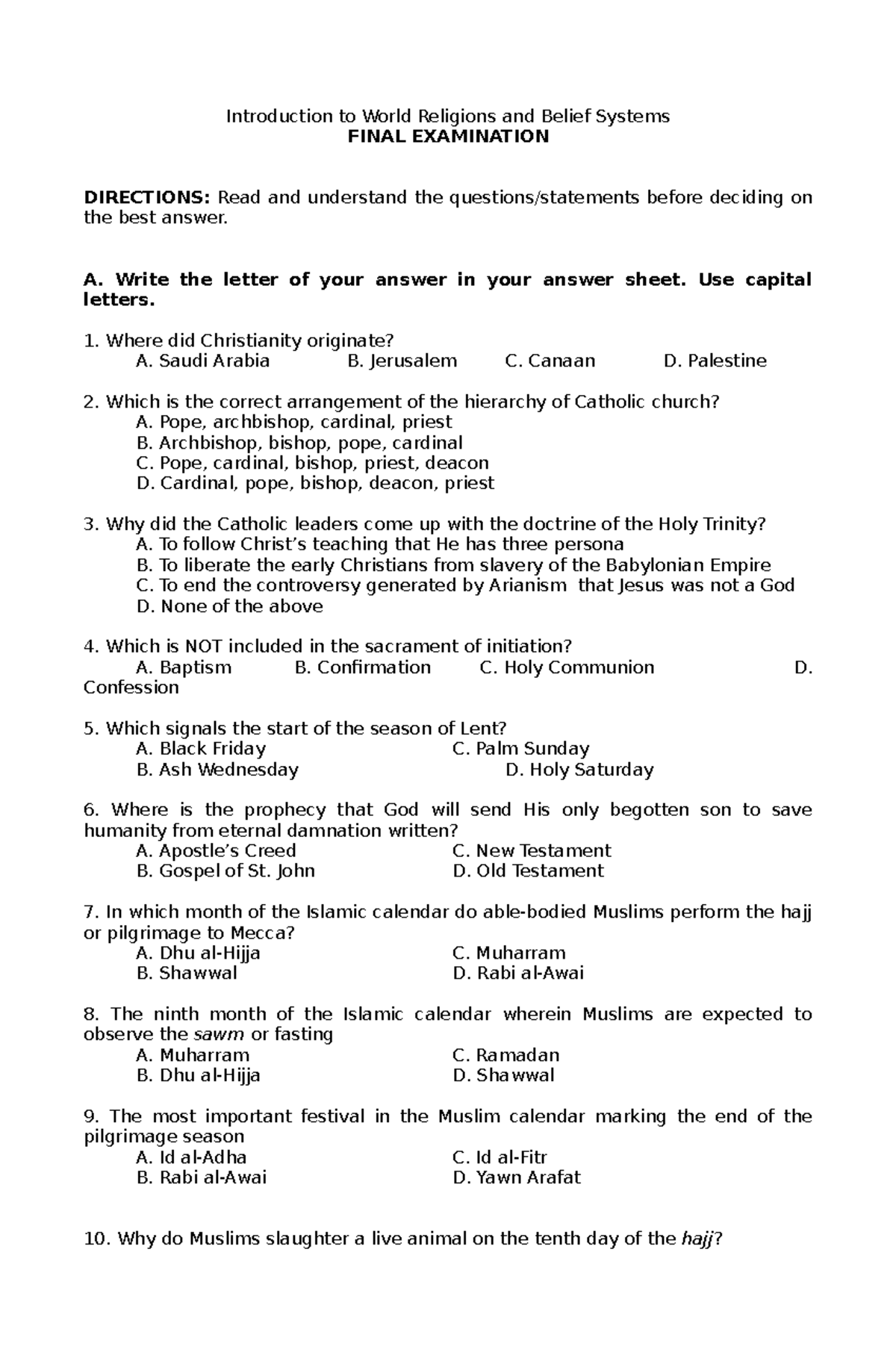 402577947 Final Exam World Religions SY2018 2019 docx - Introduction to ...