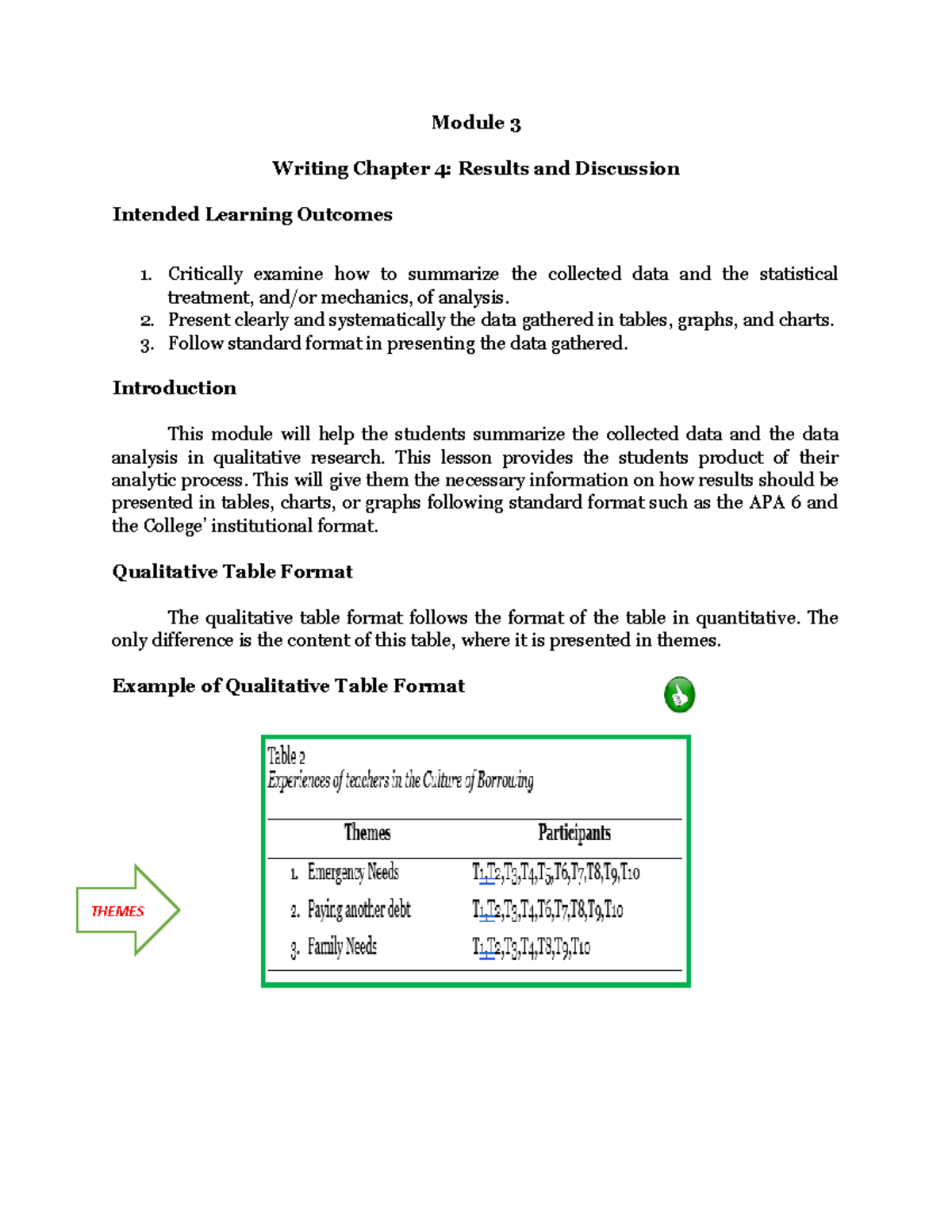 Module 3 Research - none - Module 3 Writing Chapter 4: Results and Discussion Intended Learning ...