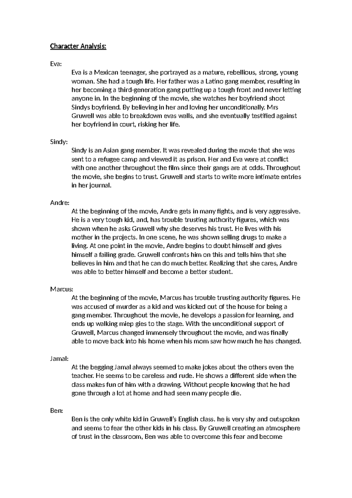 Freedom writer text - apresentação guia - Character Analysis: Eva: Eva ...