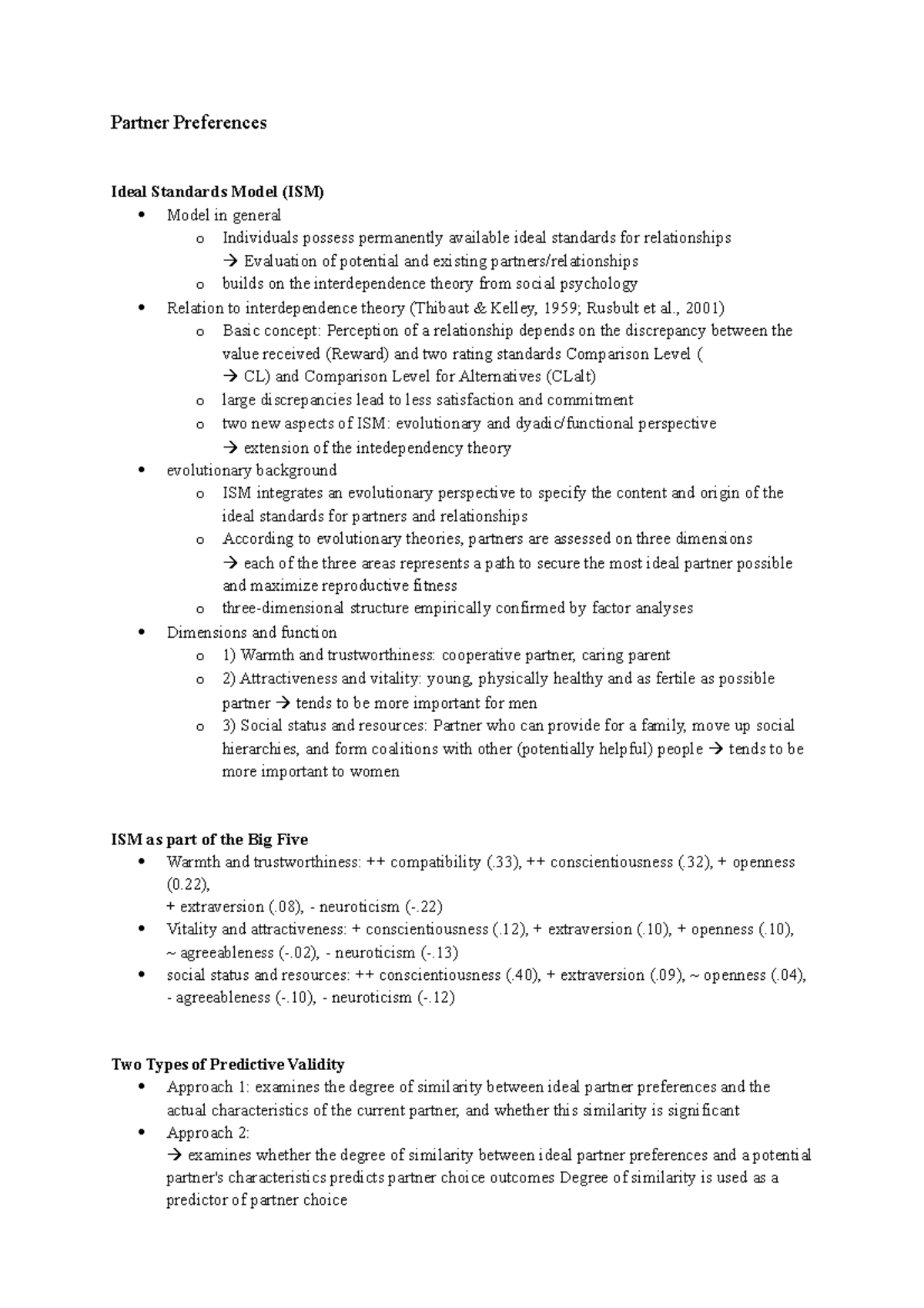 Summary 3 - Partner preferences and mating principles - Partner ...