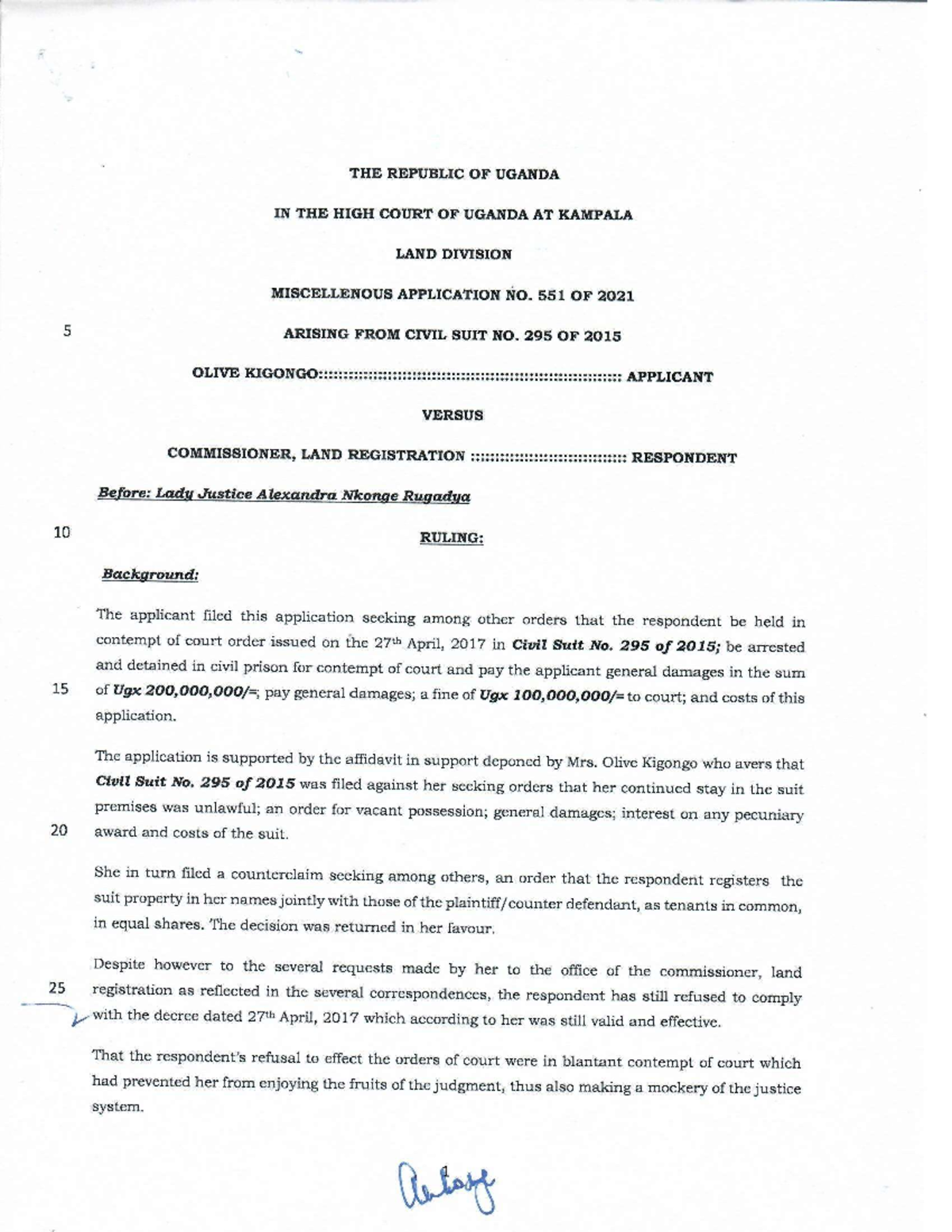 Musa kigongo case - miscellaneous application - Law of Business ...