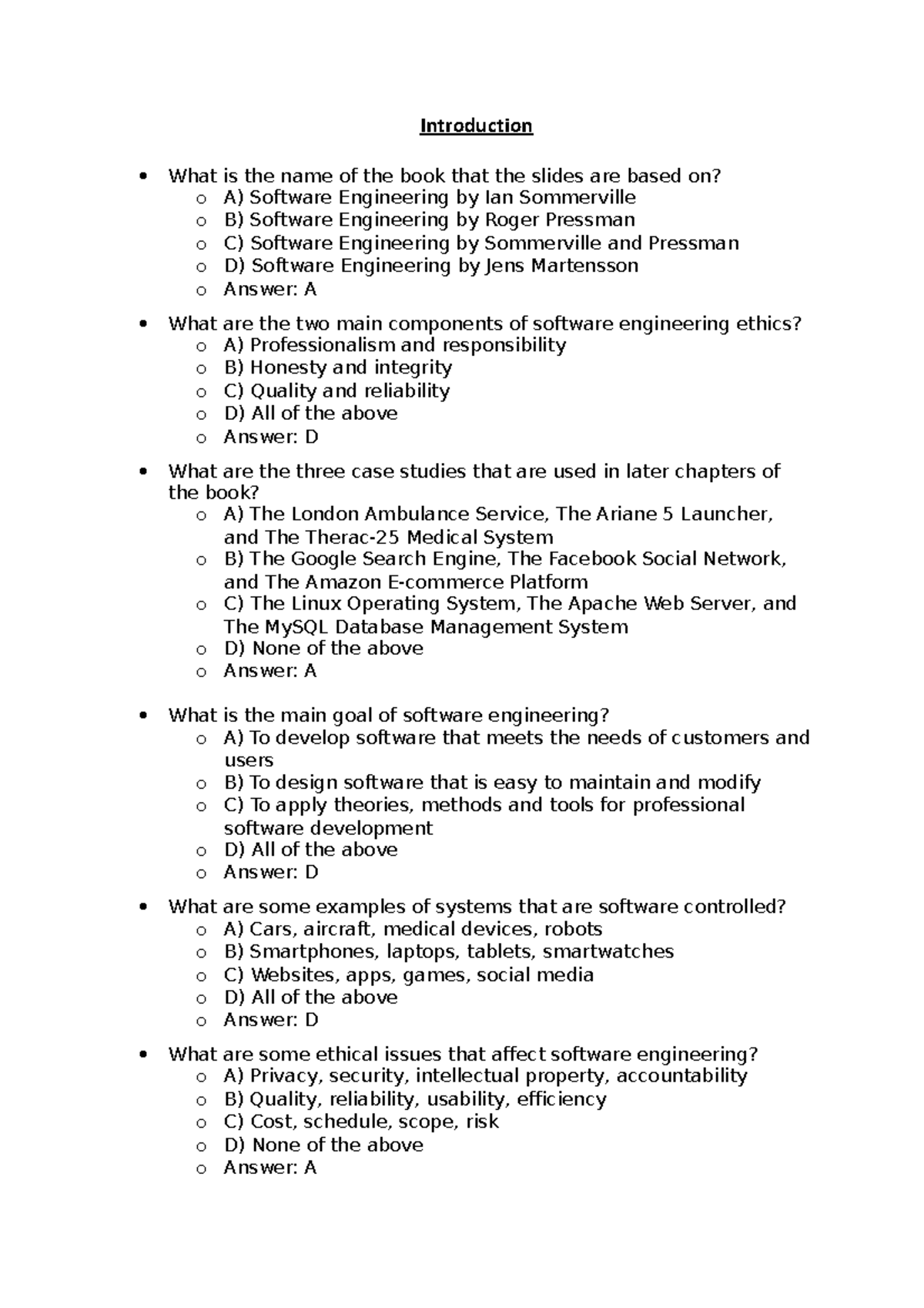 Software engineering mcq - Introduction What is the name of the book ...
