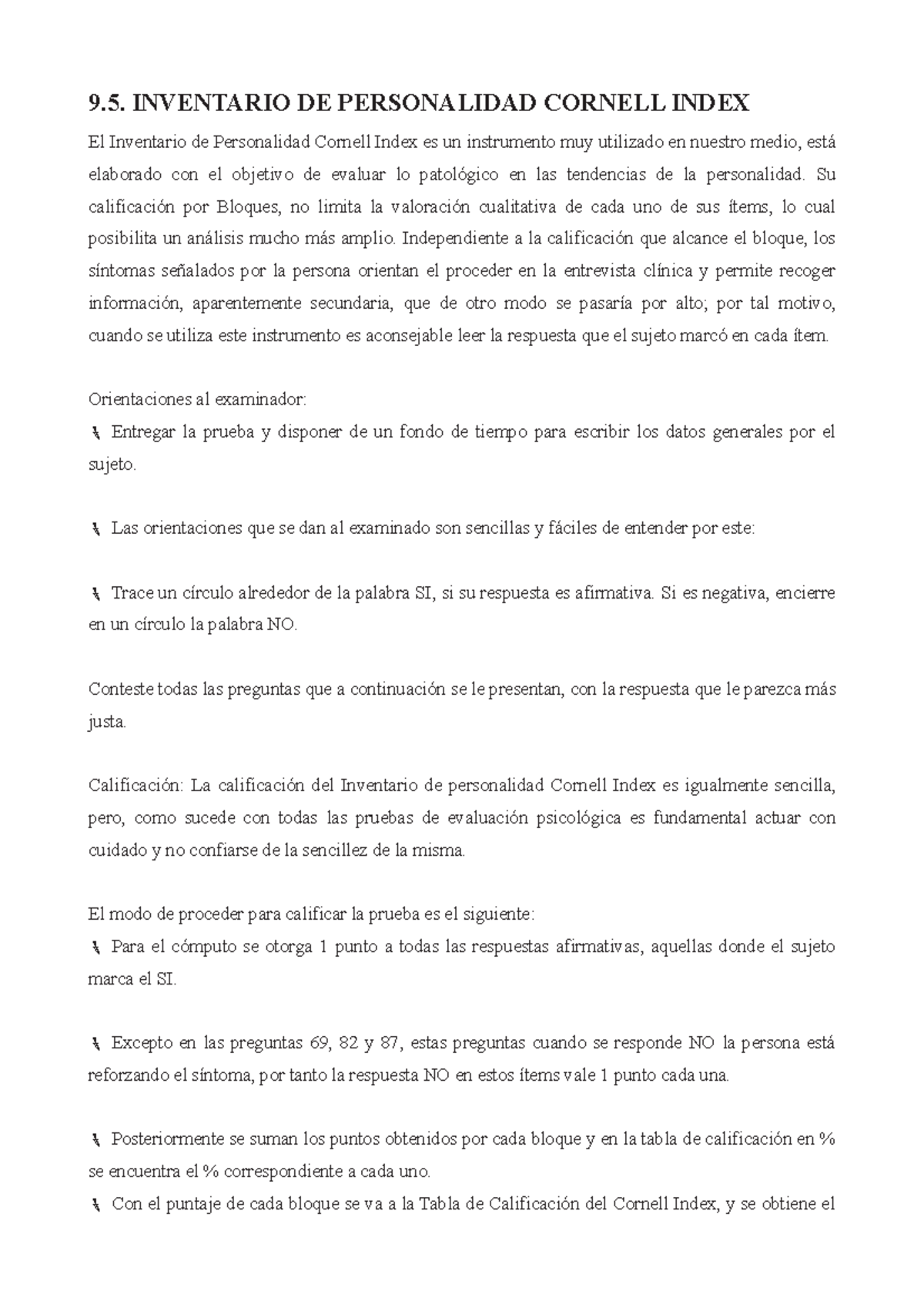 S 12-2 - Para personalidad - 9. INVENTARIO DE PERSONALIDAD CORNELL ...