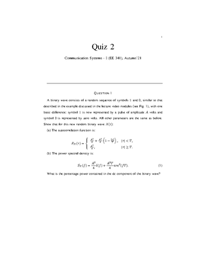 EE341 Practice Home work 2 Solutions - Homework 2 Solutions Communication Systems (EE 341 ...