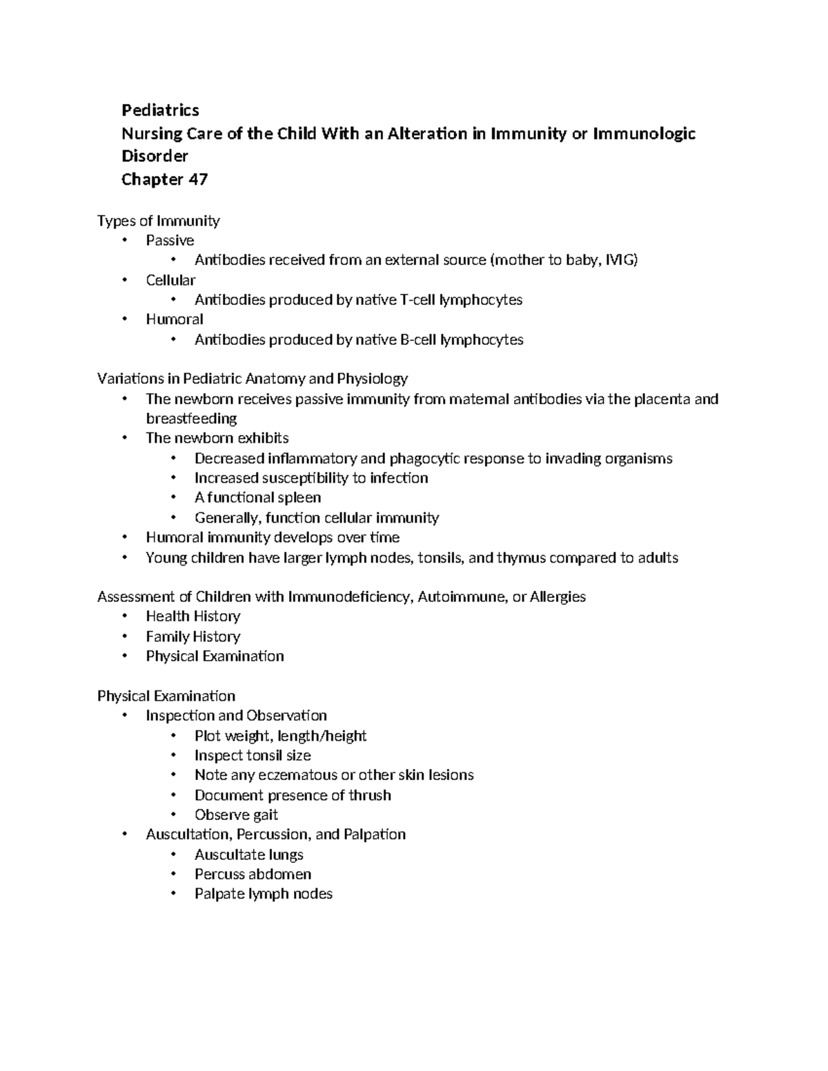 Peds Chap 47 Notes - Chapter 47 Pediatrics (Textbook authors: Ricci ...