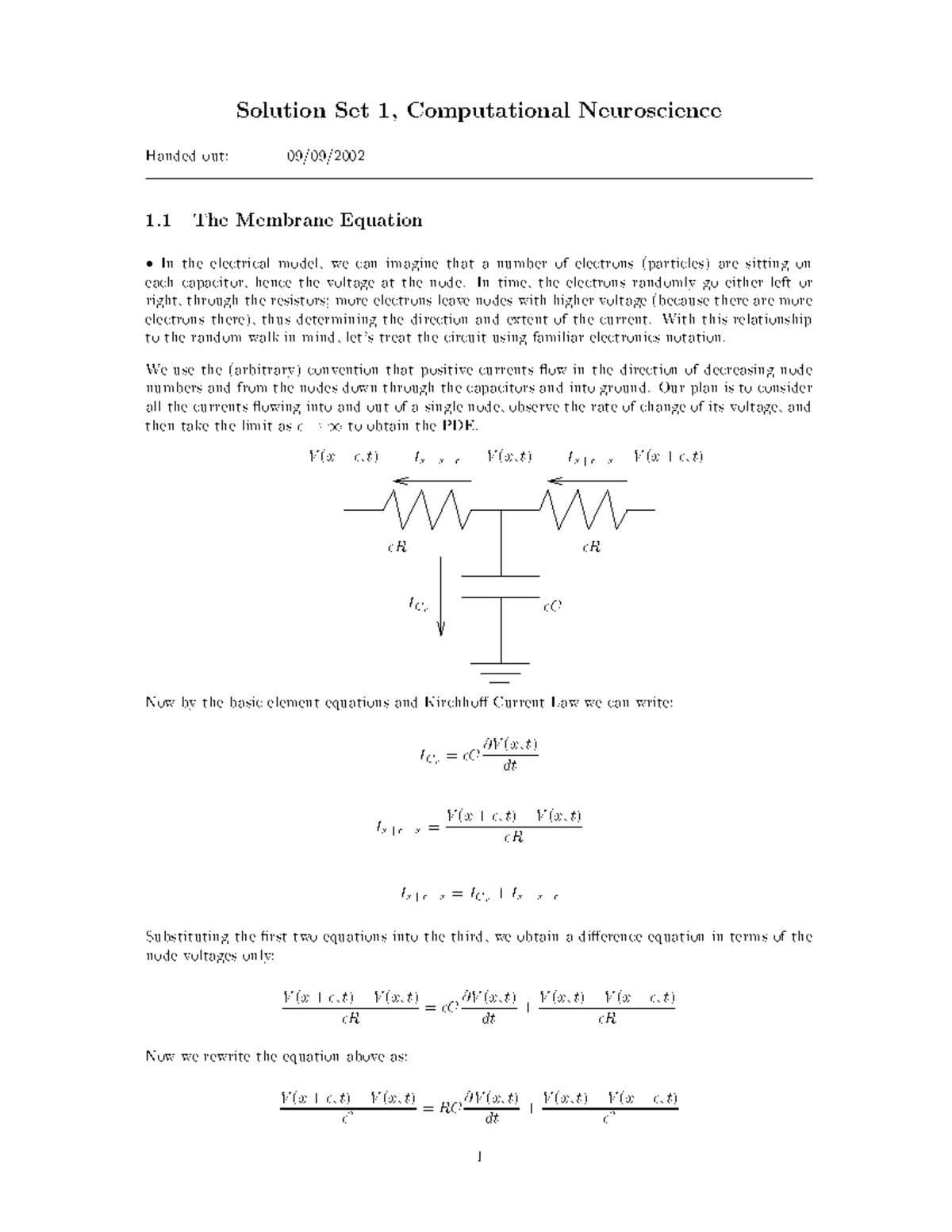 Comp. Neuroscience - Solution set 1 - - Studocu