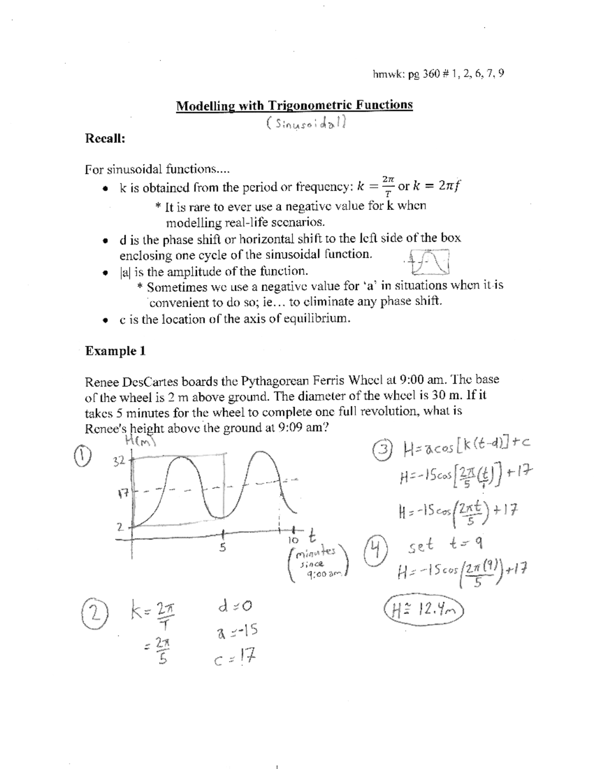 Mhf4u modellingwithtrigonometricfunctions soln - Math 125.3 - Studocu