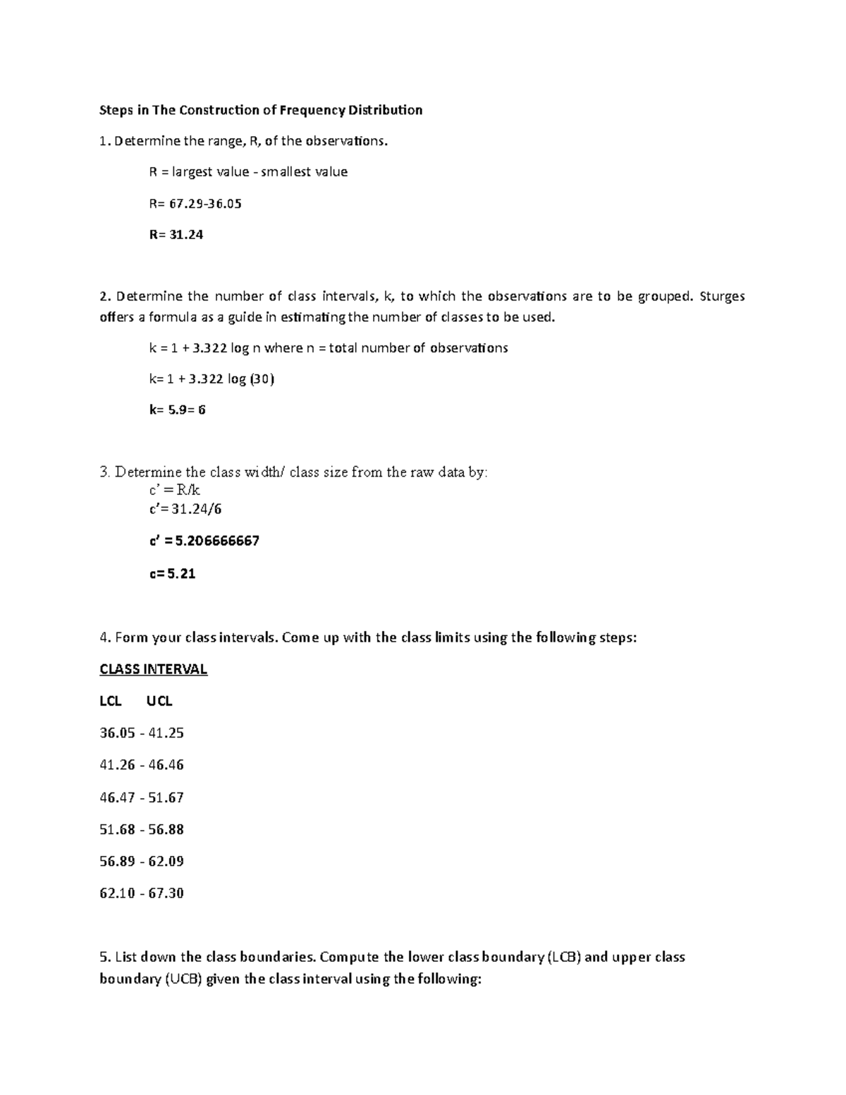 Steps in The Construction of Frequency Distribution - Steps in The ...