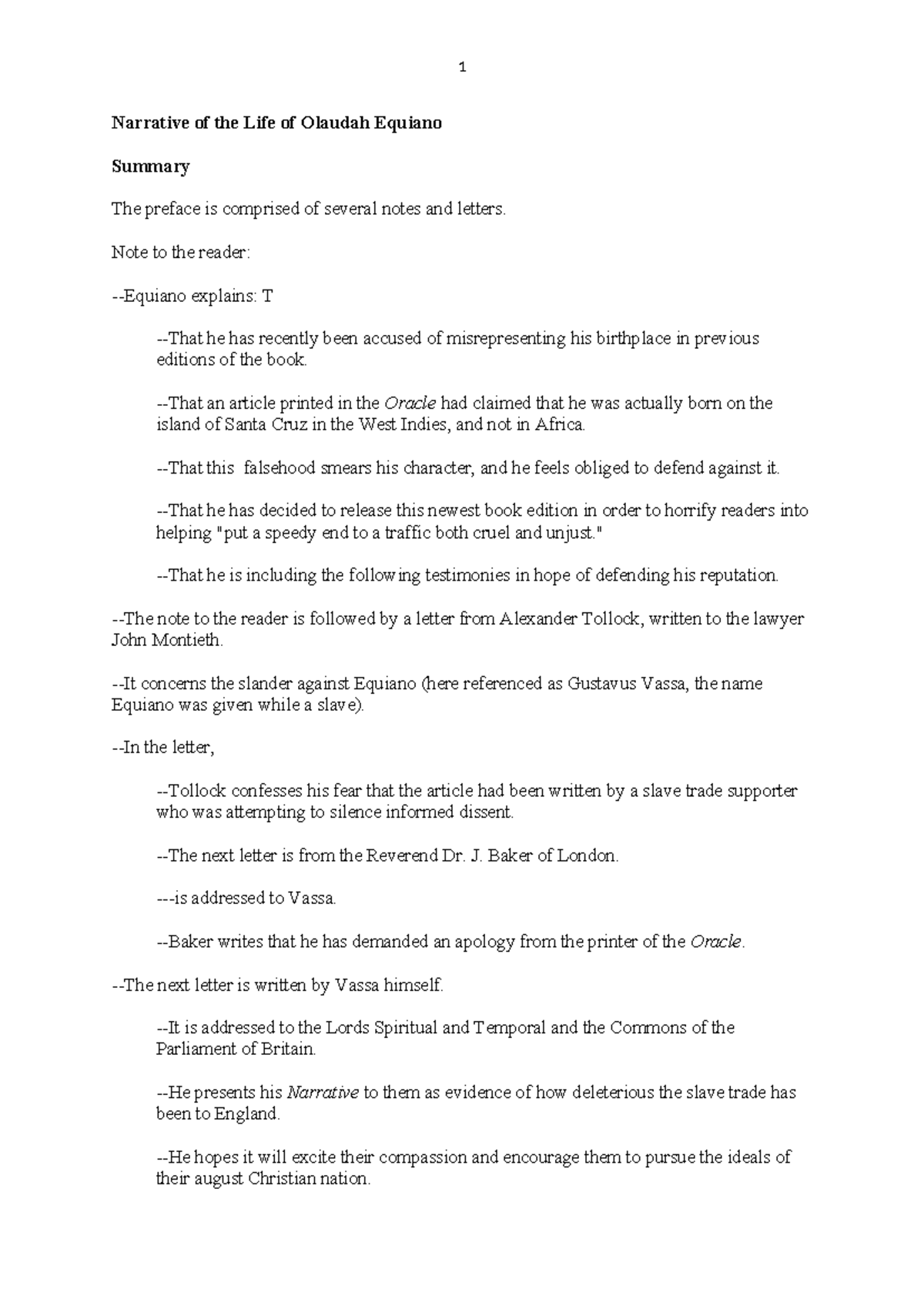 The Interesting Life of Olaudah Equiano Plot - Narrative of the Life of ...