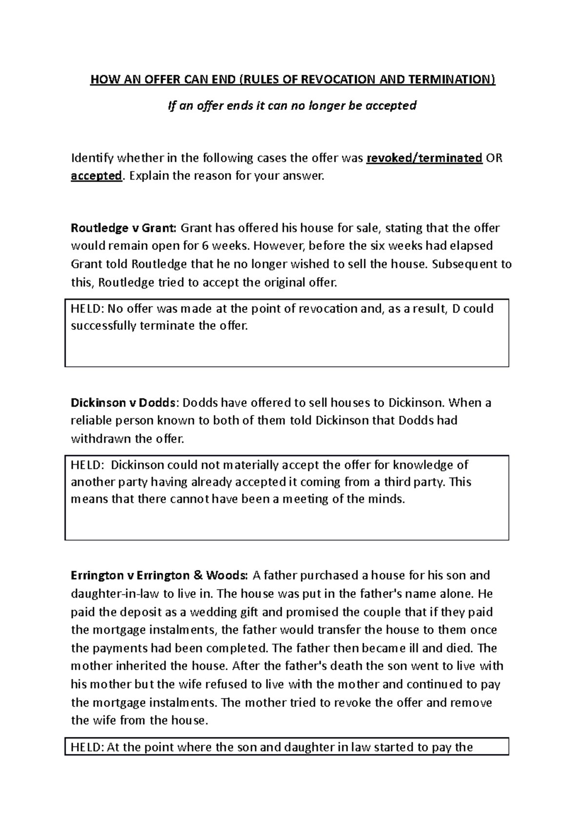 Activity 2 Revocation - HOW AN OFFER CAN END (RULES OF REVOCATION AND ...