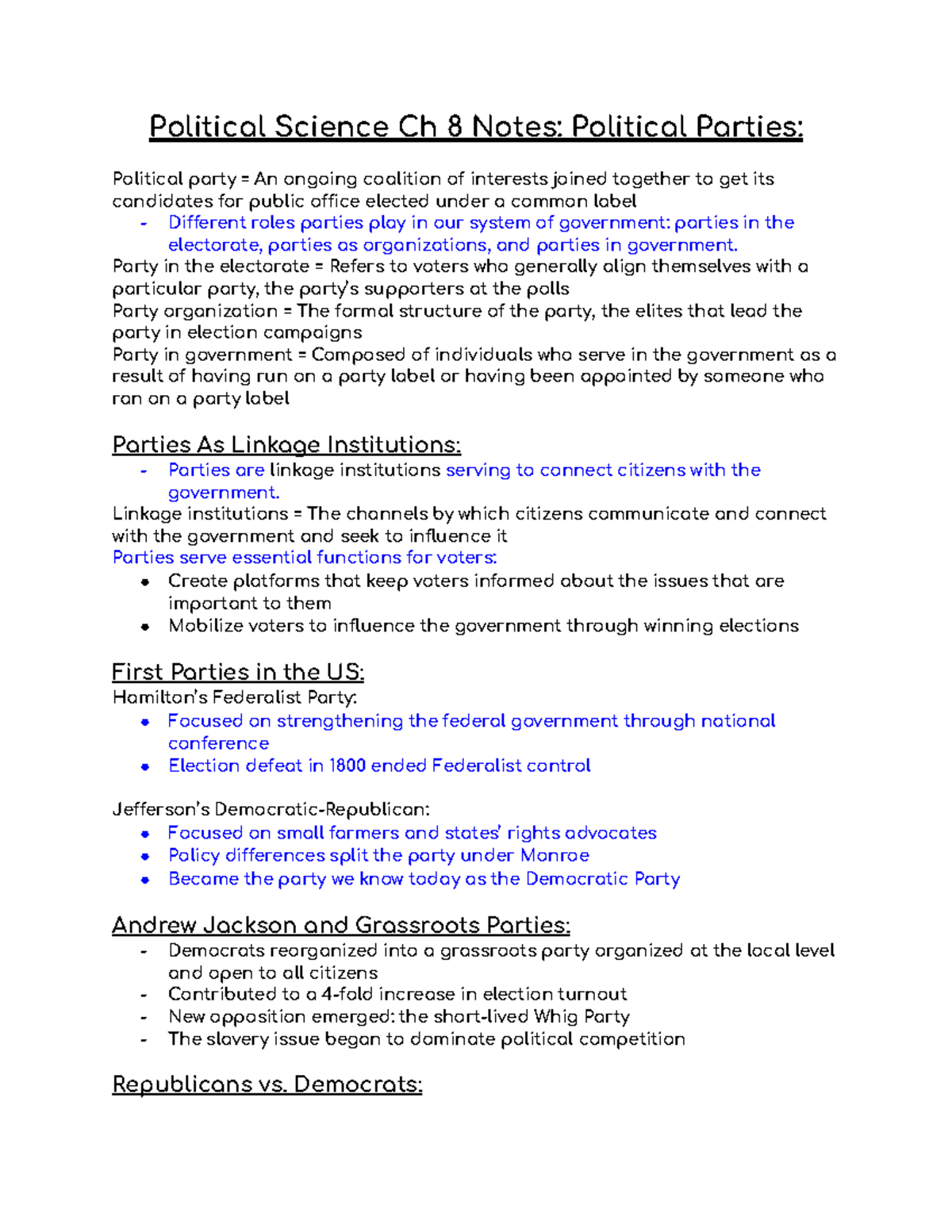 Political Science Ch 8 Notes Political Parties - Political Science Ch 8 ...