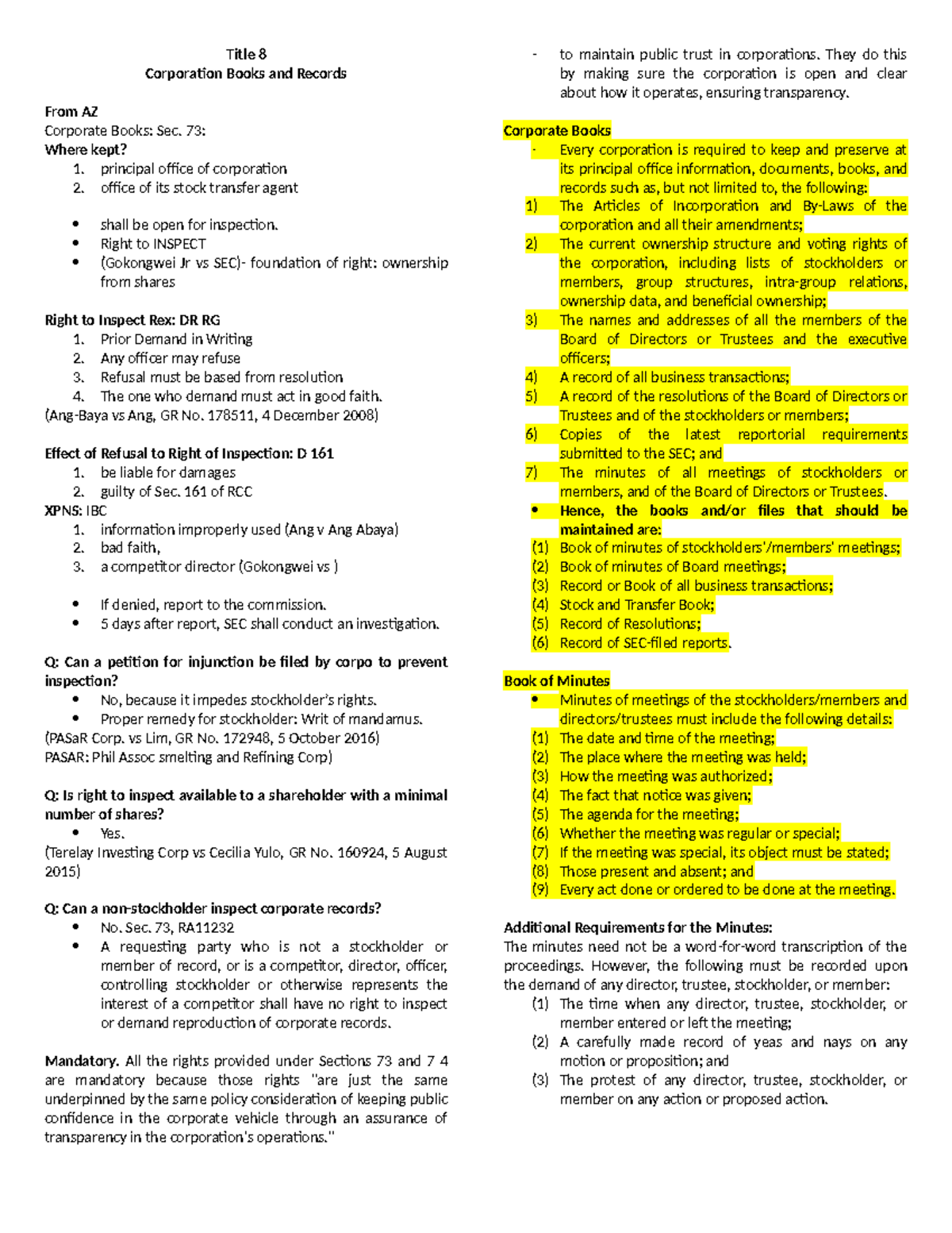 Title 9 - lecture - Title 8 Corporation Books and Records From AZ ...