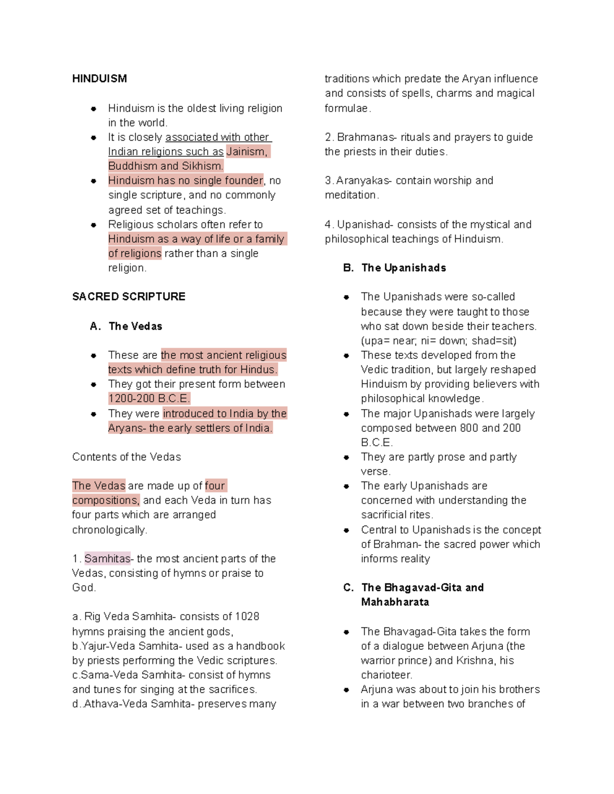 Hinduism - lectures and notes - HINDUISM Hinduism is the oldest living ...