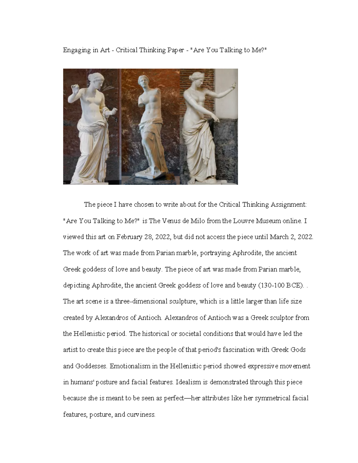 Engaging in Art - Critical Thinking Paper - Are You Talking to Me ...