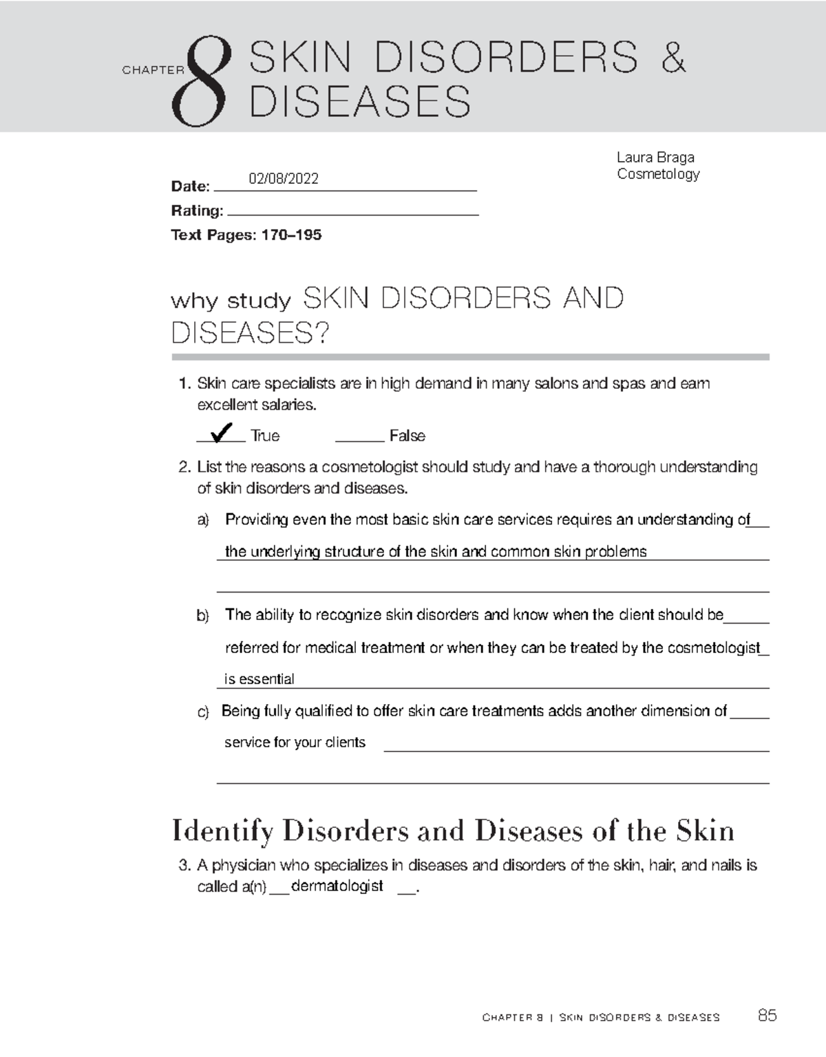 Ch 8 Skin Disorders Diseases WB - Date: Rating: Text Pages: 170– why ...