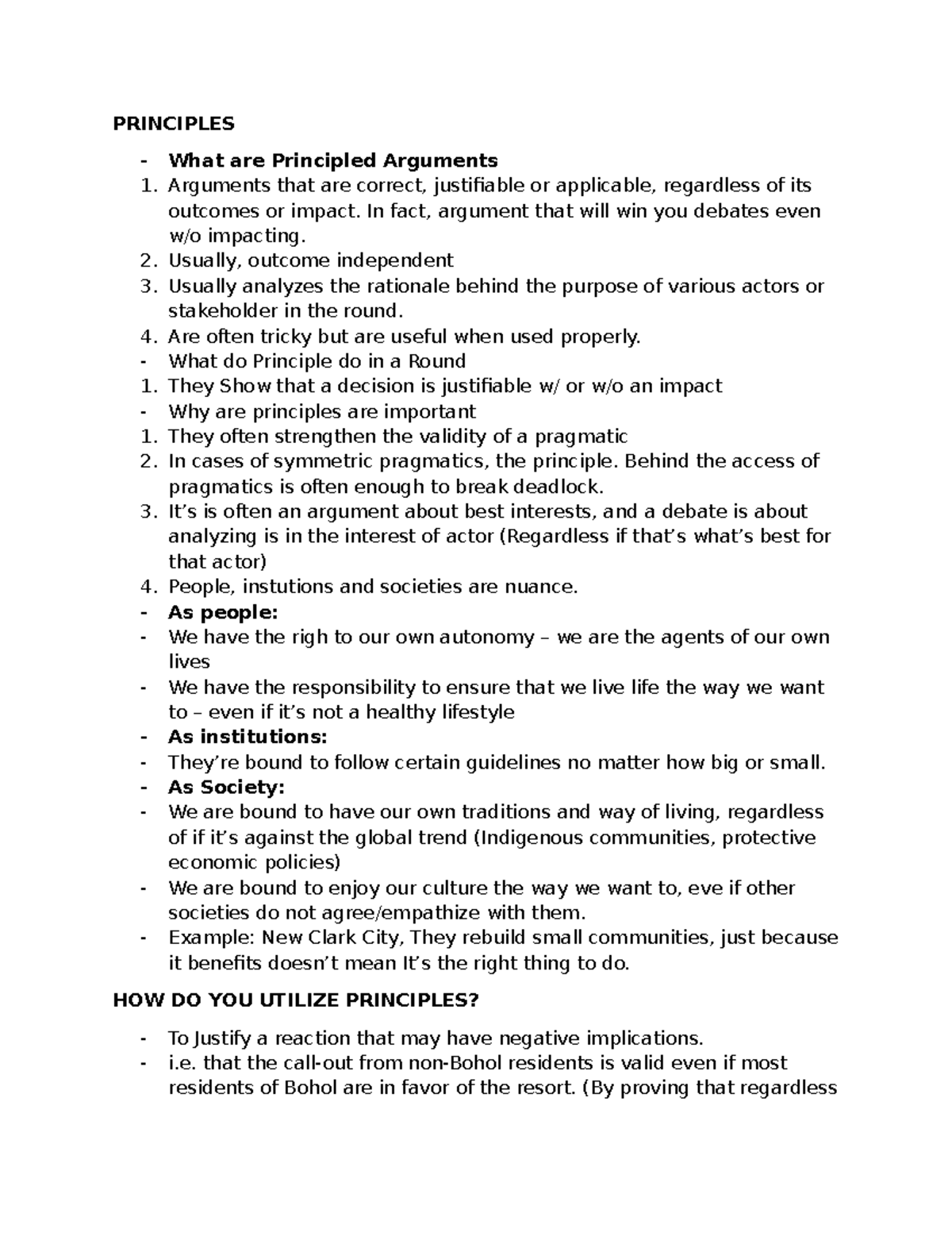 Principles - Notes about Debate - PRINCIPLES What are Principled ...