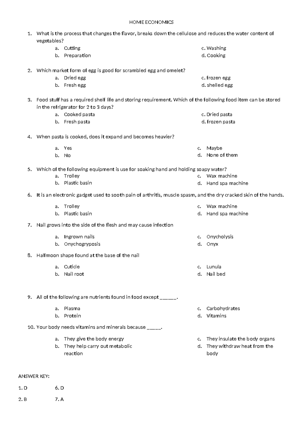 HOME Economics EXAM - For examination purposes only - HOME ECONOMICS ...