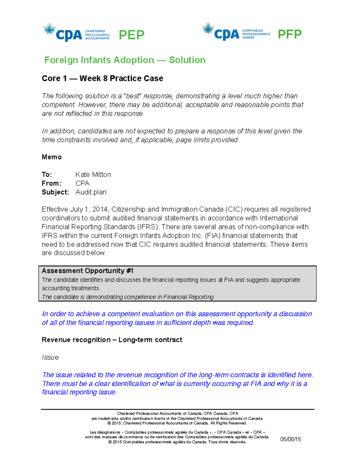 CO11509 E PCW8 Solution - Chartered Professional Accountants of Canada, CPA Canada, CPA are ...