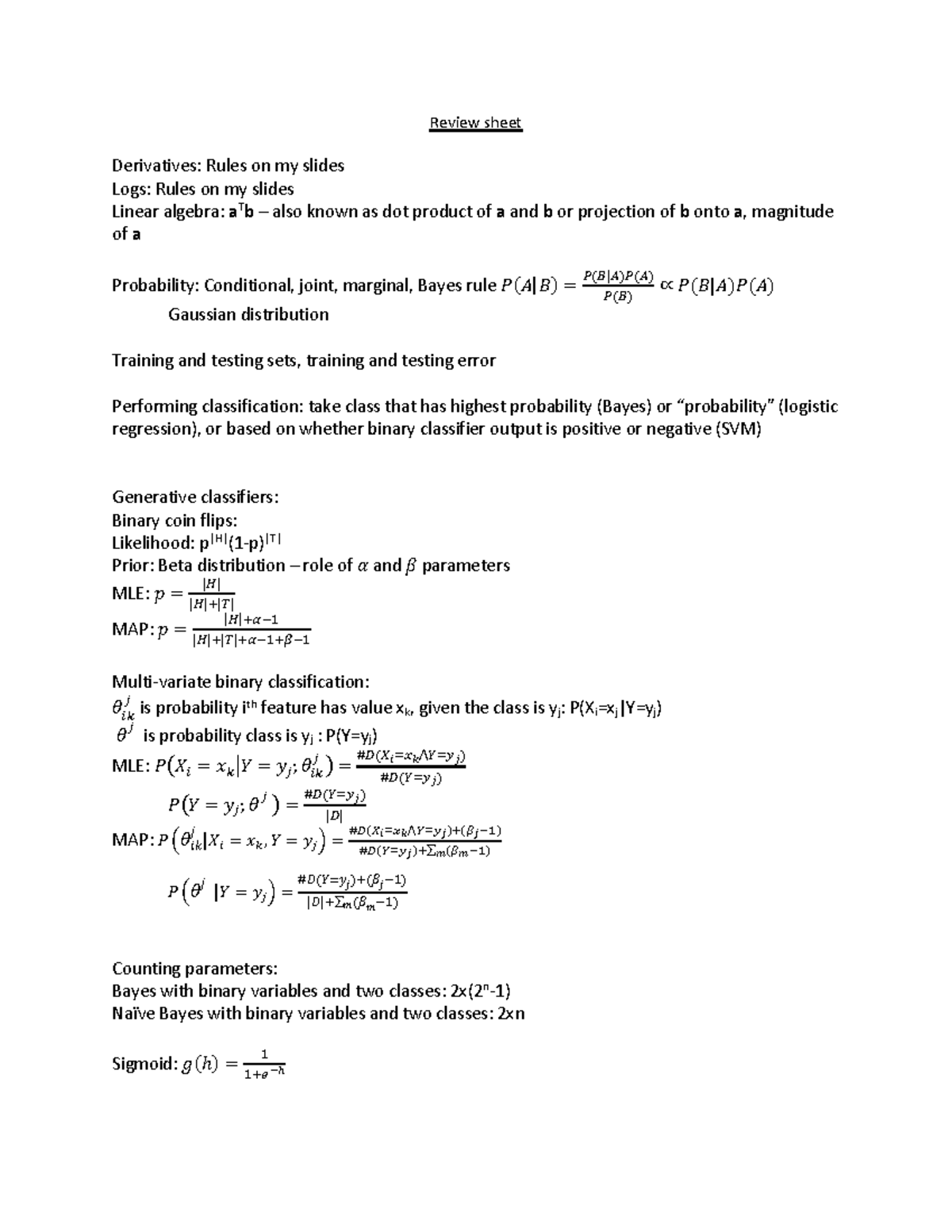 Review Sheet - Review sheet Derivatives: Rules on my slides Logs: Rules ...