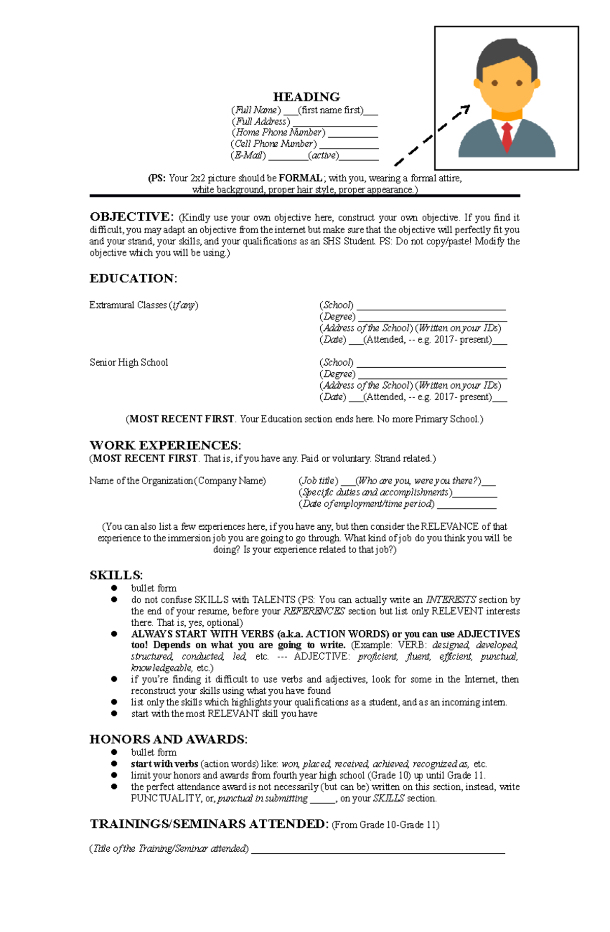 Format- Resume - Activity - HEADING ( Full Name ) (first name first ...