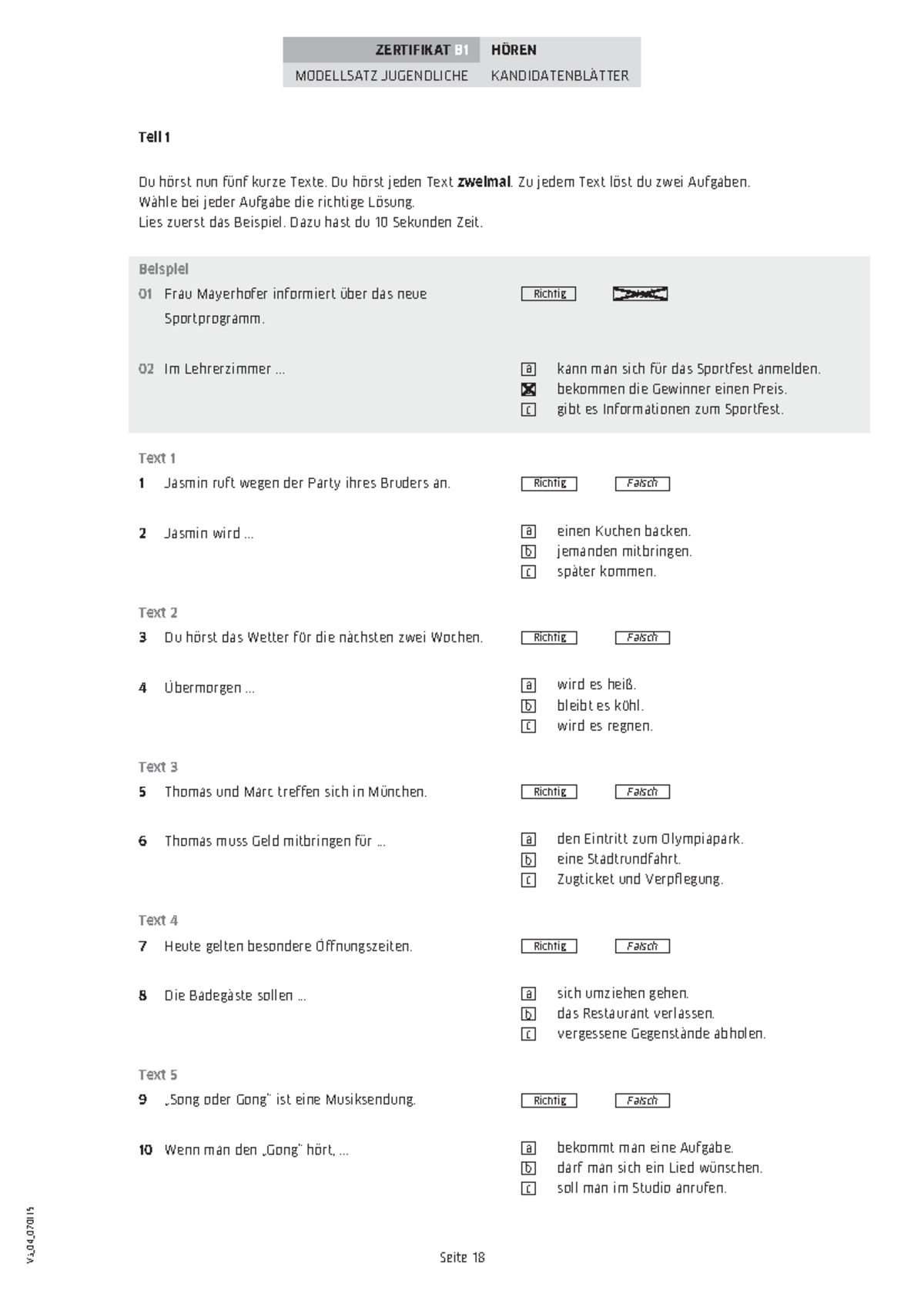 Hören 2 goethe zertifikat b1 mit lösungen - MODELLSATZ JUGENDLICHE ...