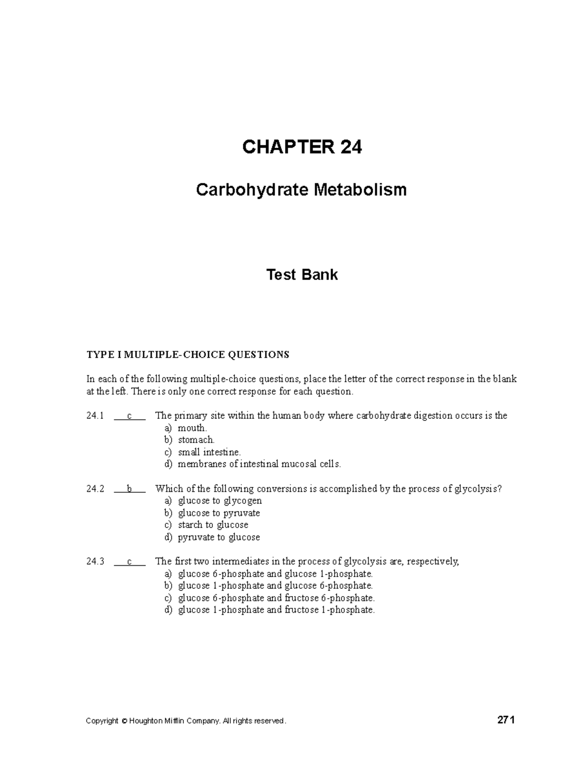 Tb Ch24 Goodluck CHAPTER 24 Carbohydrate Metabolism Test Bank TYPE