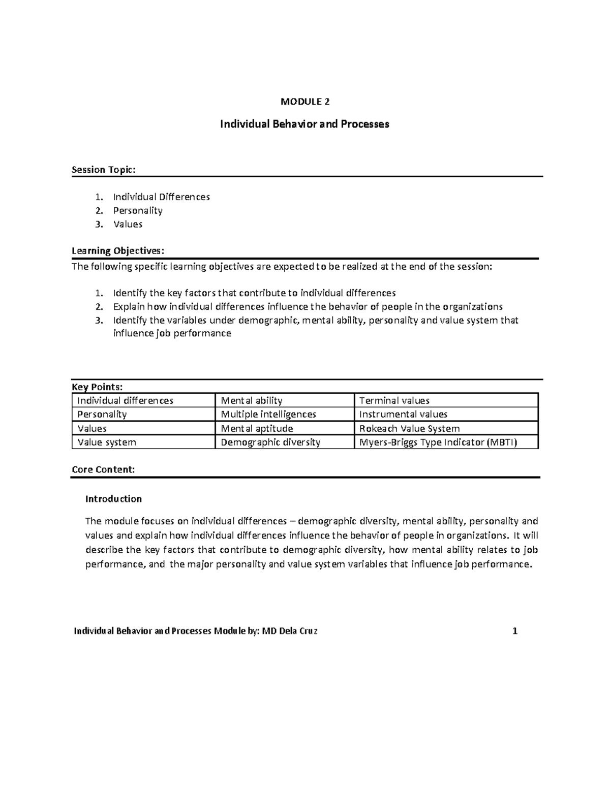 Module 2 Individual Behavior Processes - MODULE 2 Individual Behavior ...