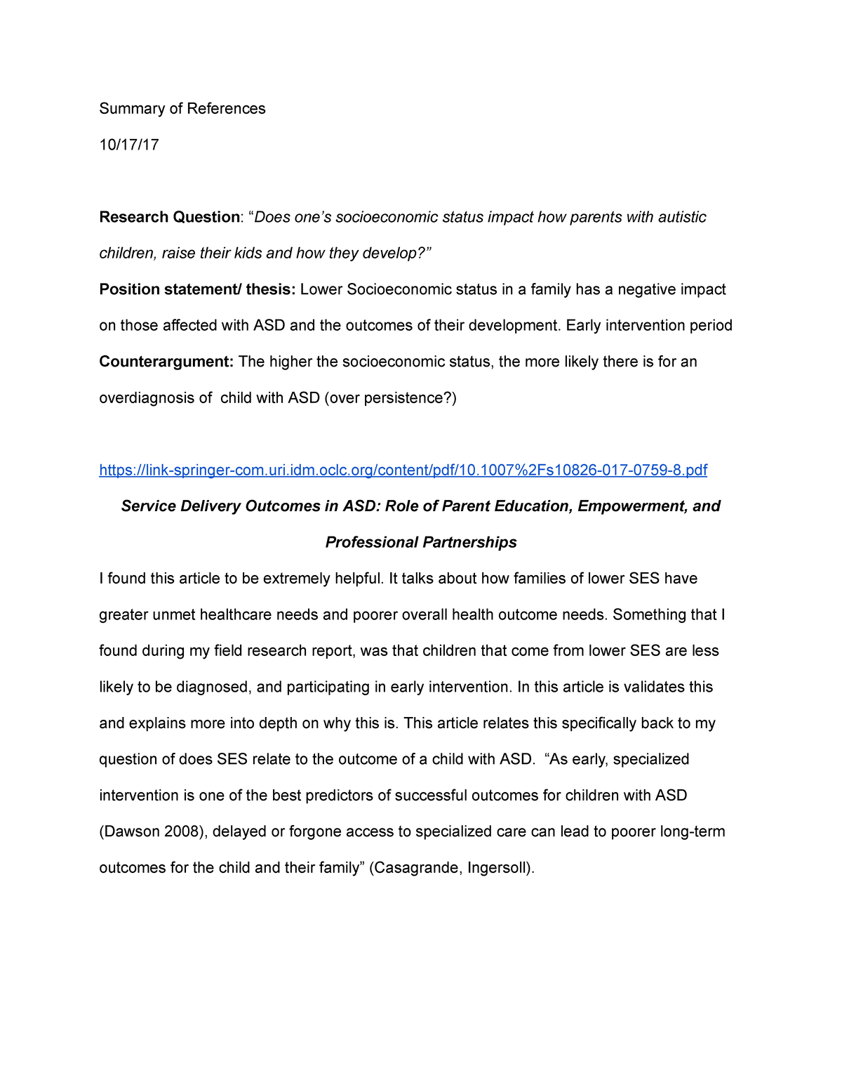 Summary of References - Summary of References 10/17/17 Research ...