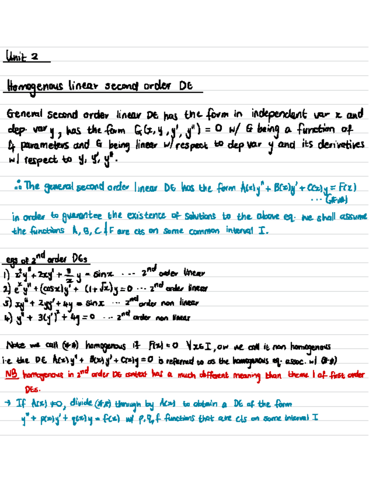 Unit 2 Second and higher order linear DE - Unit 2 Homogenous linear ...