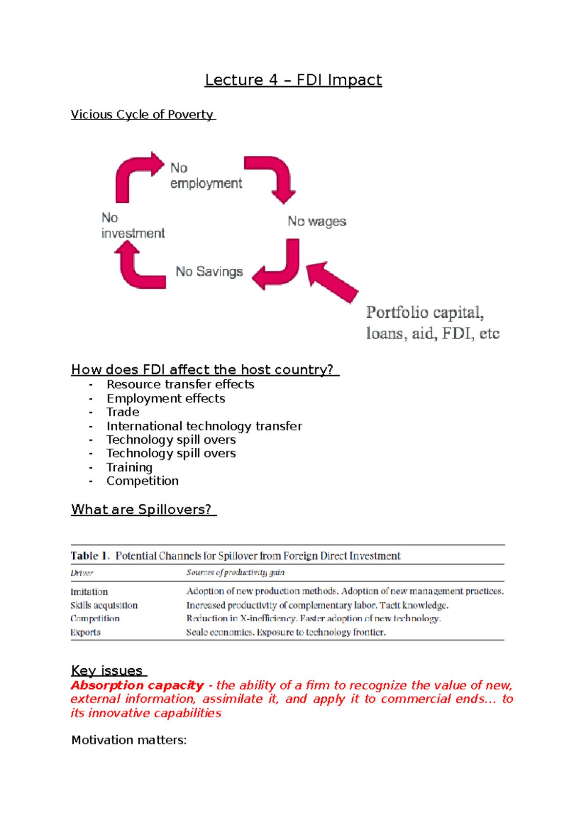 Lecture 4 – FDI Impact - Lecture 4 – FDI Impact Vicious Cycle of ...