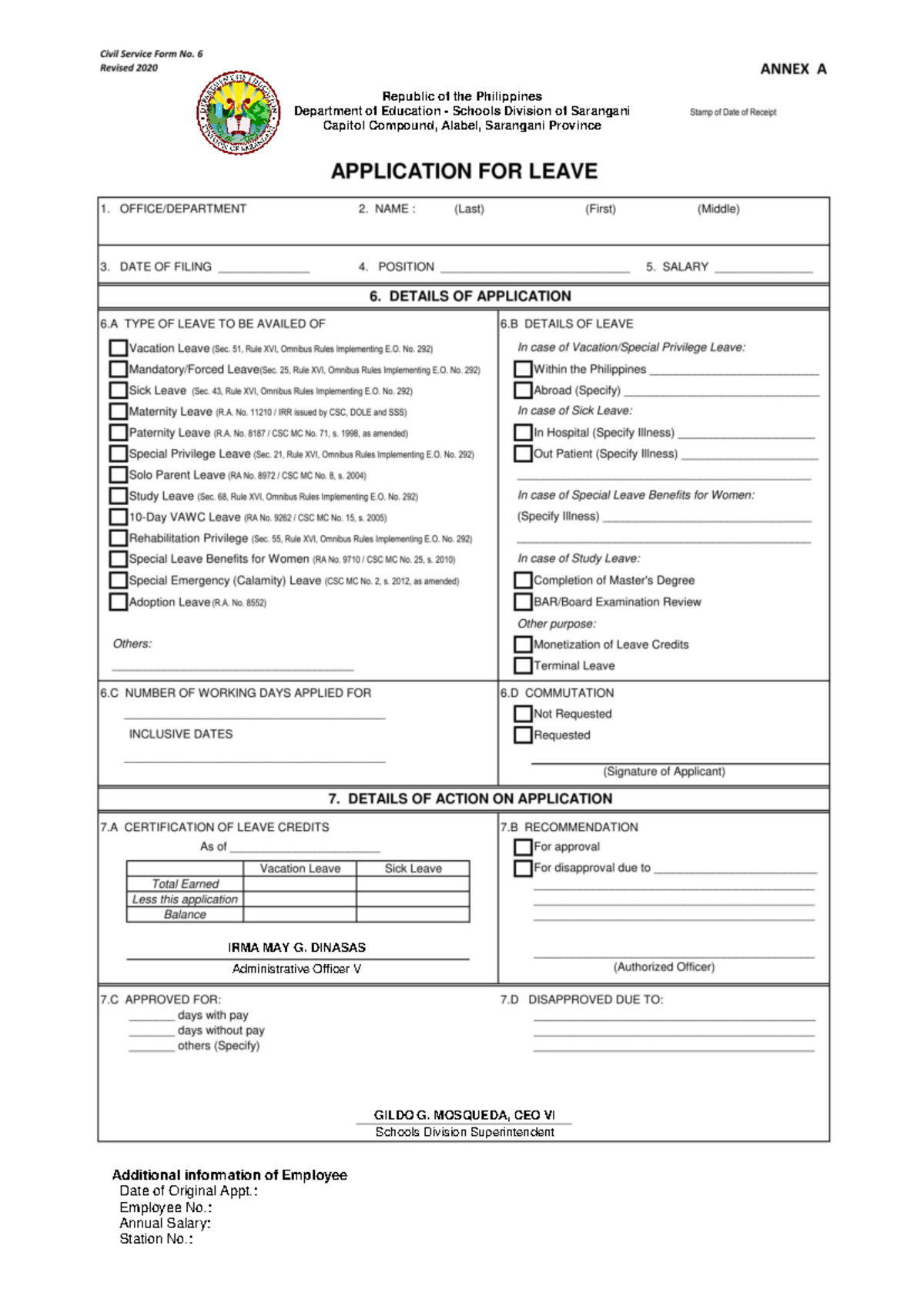 Leave-Form-CS Form No. 6, Revised 2020 - automotive engineering ...