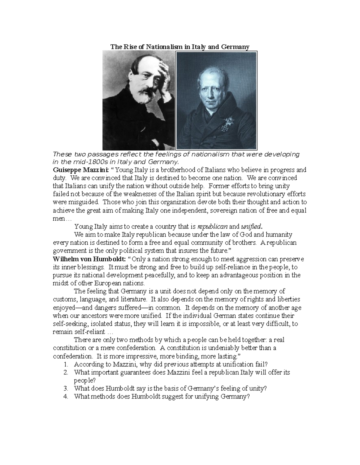 The Rise of Nationalism in Italy and Germany - Guiseppe Mazzini: “Young ...