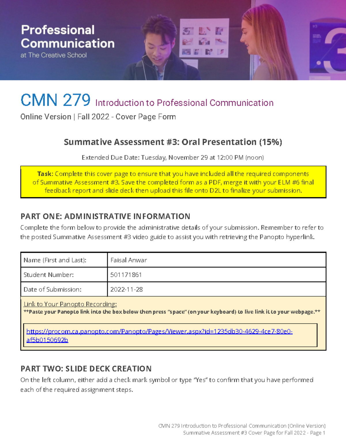 CMN279I-SA#3 Cover Page Form F22 (2)-combined - CMN 279 Introduction to ...