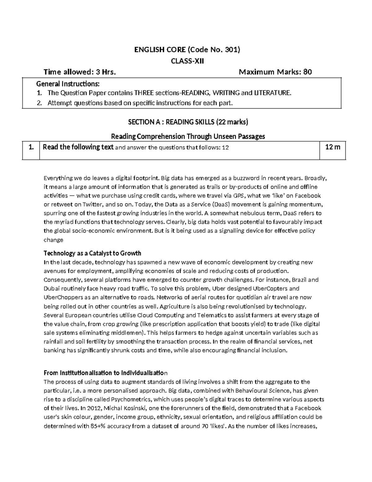 Class 12 HYE - Additional Material - ENGLISH CORE (Code No. 301) CLASS ...